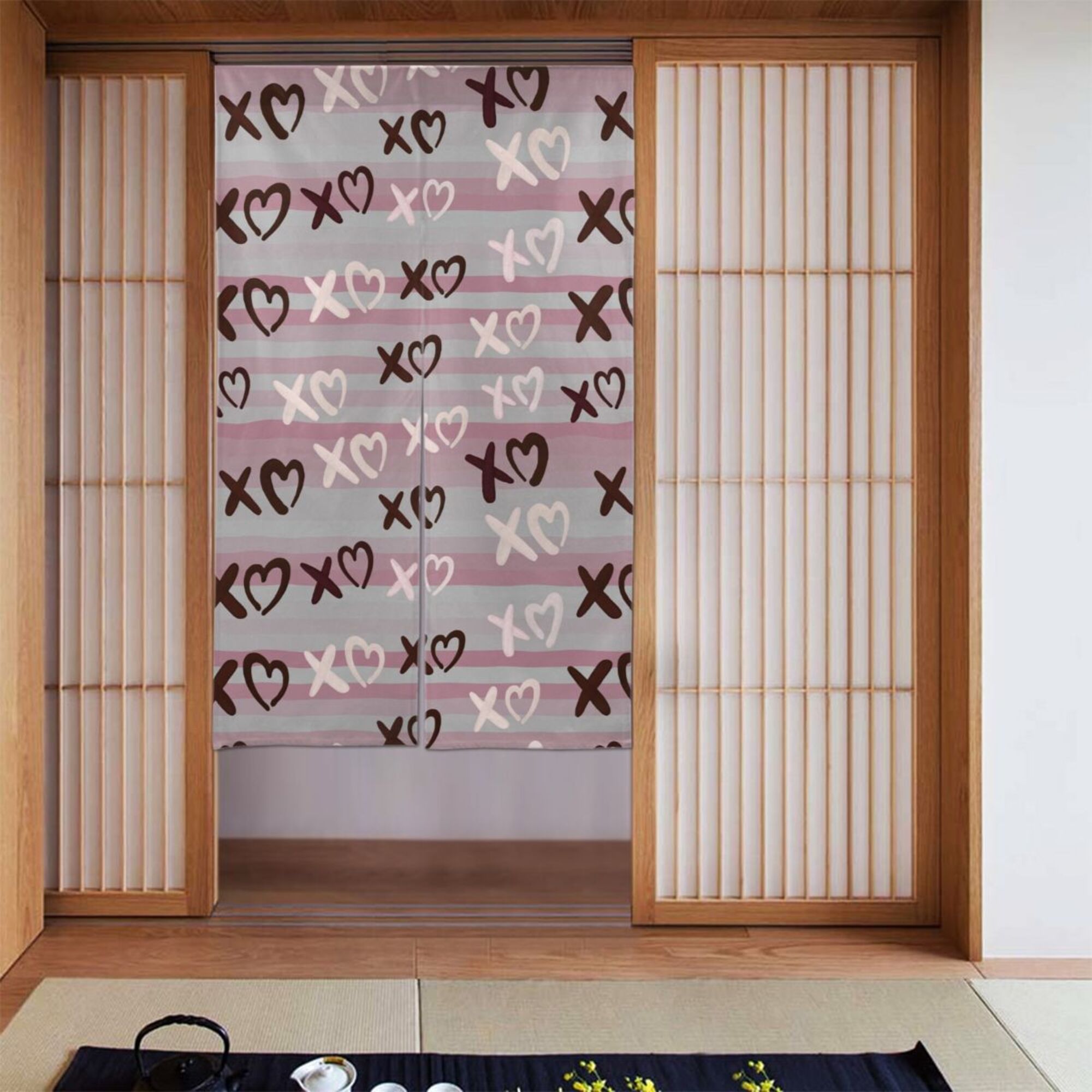XMXY Japanese Doorway Curtain Noren, Abstract Hearts Drawing Love Door ...