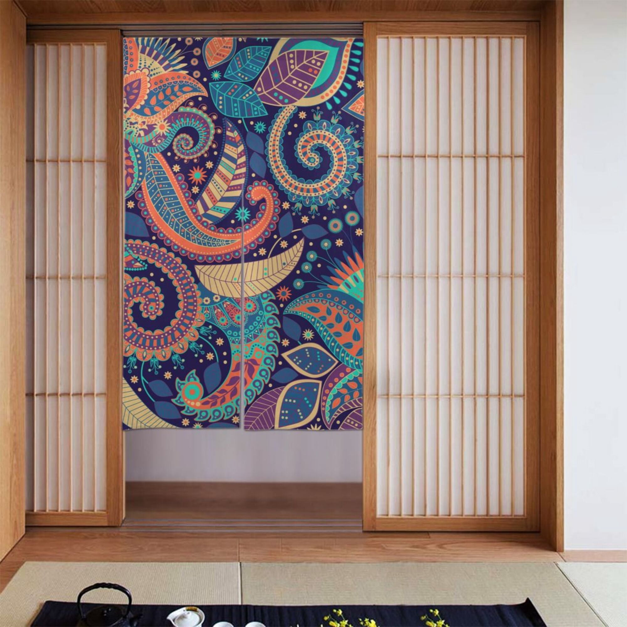 XMXY Japanese Doorway Curtain Noren, Batik Indonesia Paisley Print Door ...