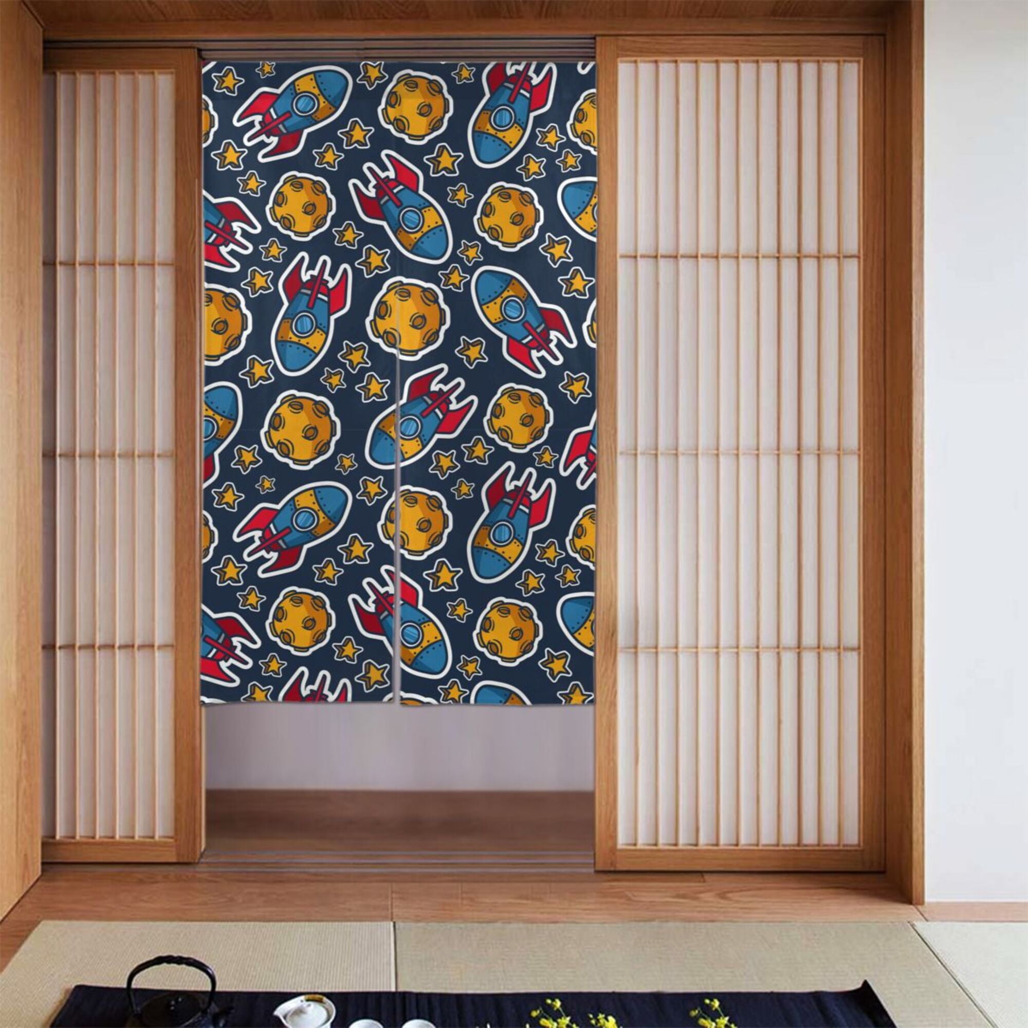 XMXY Japanese Doorway Curtain Noren, Cartoon Alien Galaxy Star Door ...
