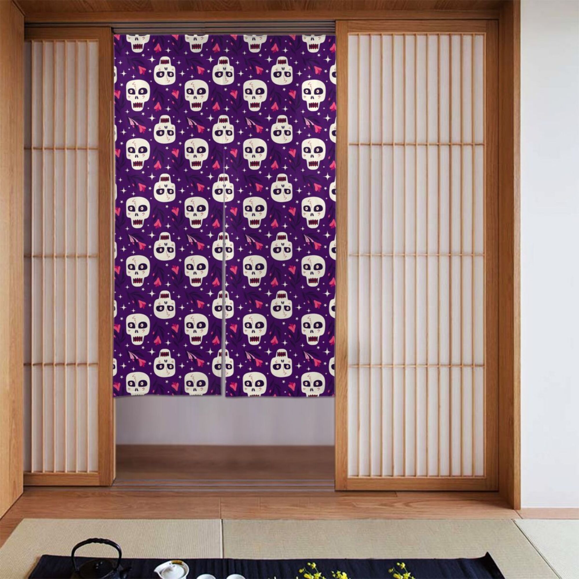 XMXY Japanese Doorway Curtain Noren, Catrina Muertos Spooky Skeleton ...