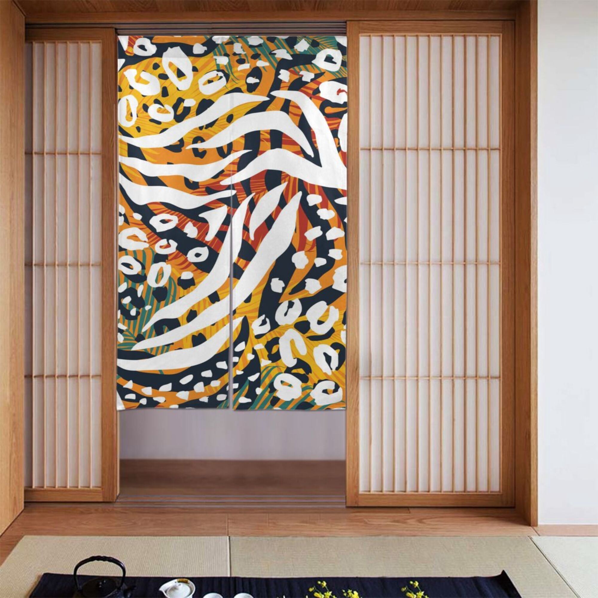 XMXY Japanese Doorway Curtain Noren, Color Leopard White Stripe Door ...
