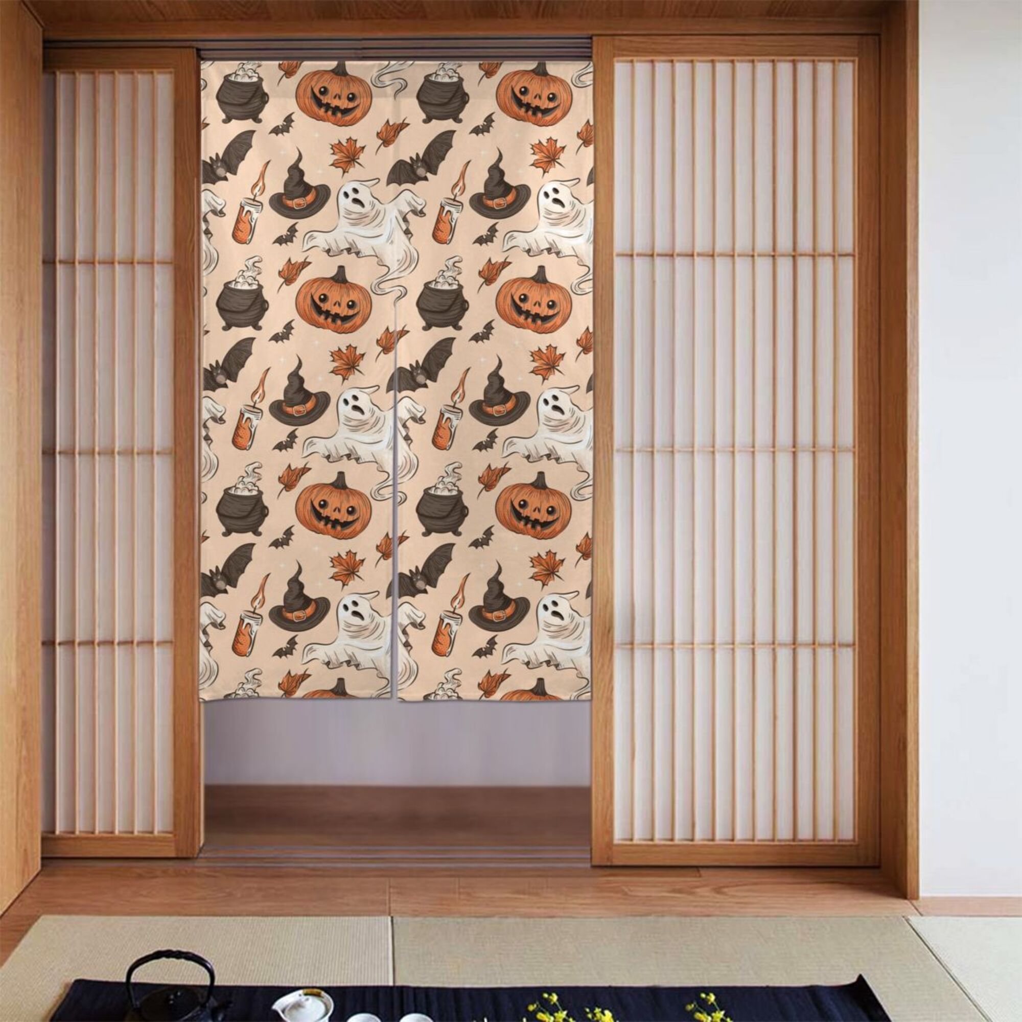 XMXY Japanese Doorway Curtain Noren, Cute Ghost Bat Door Closet Curtain ...