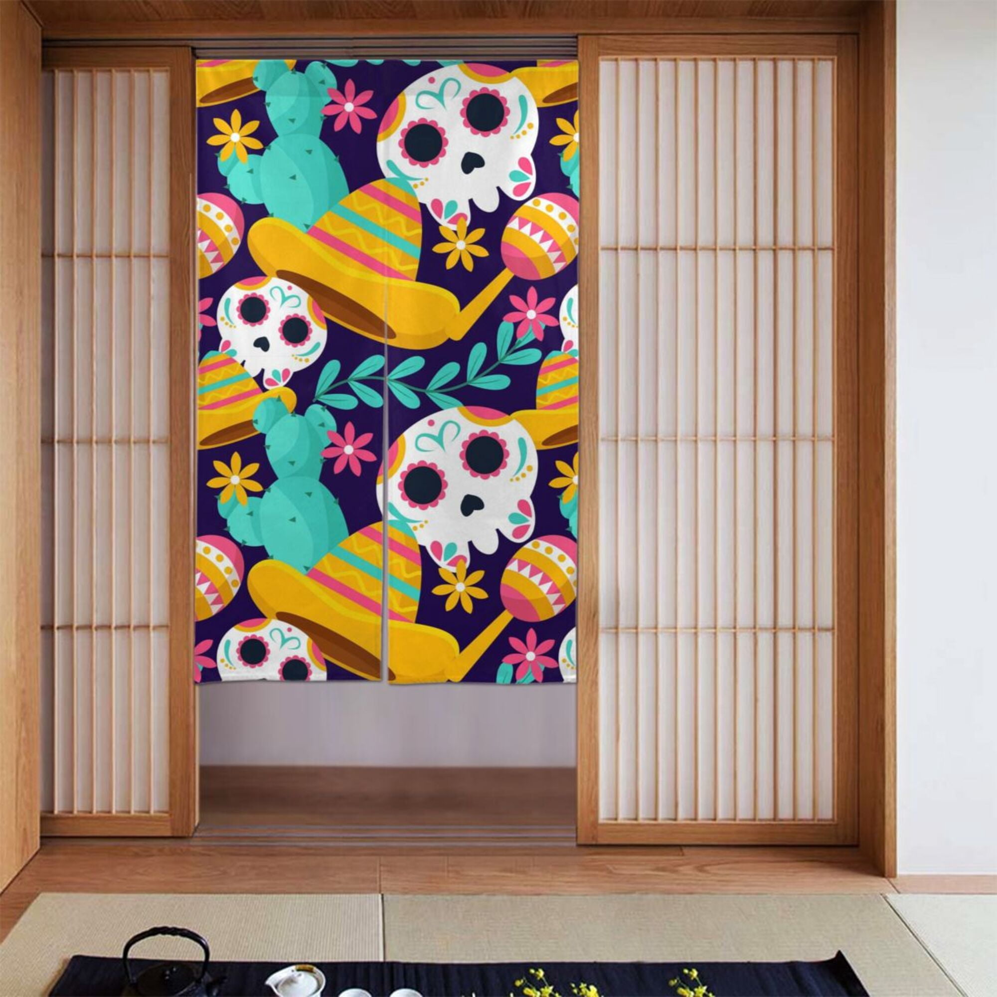 XMXY Japanese Doorway Curtain Noren, Dia De Muertos Dead Flower Door ...