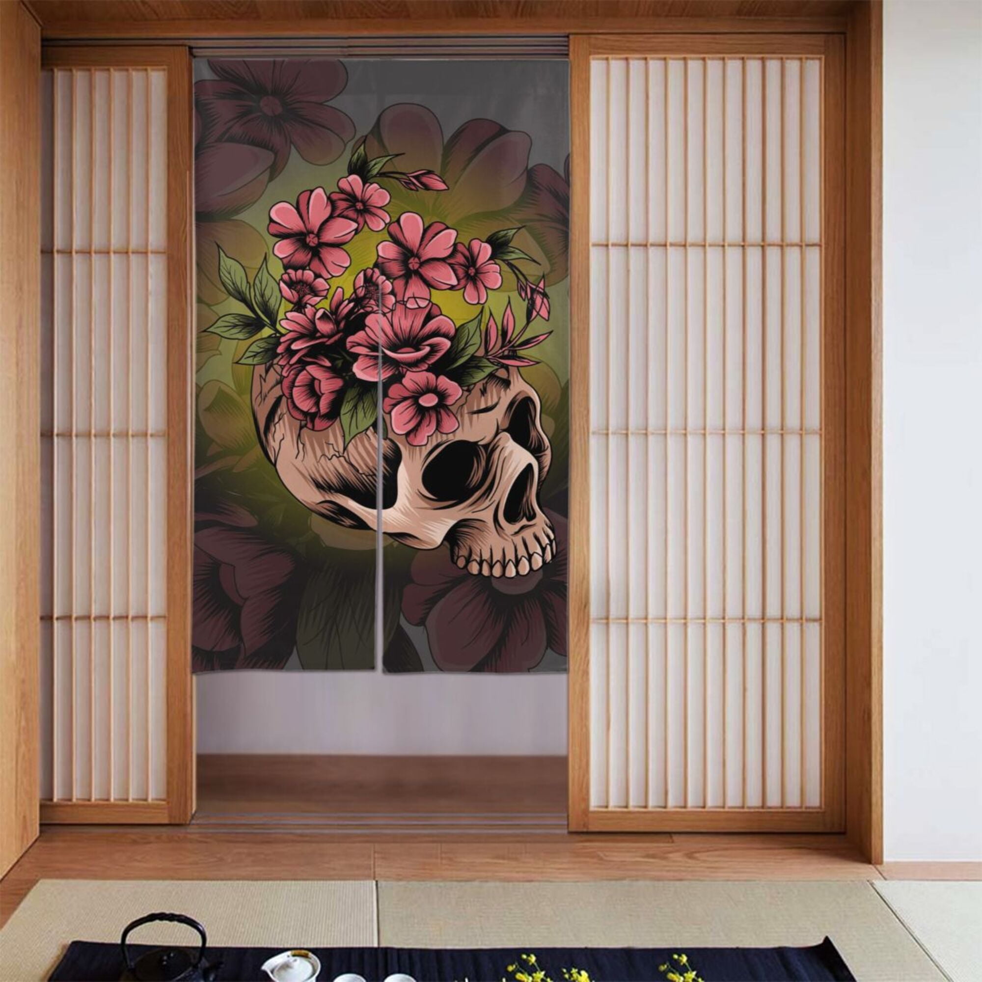 XMXY Japanese Doorway Curtain Noren, Gothic Vintage Skull Bones Door Closet Curtain Panel, Room ...