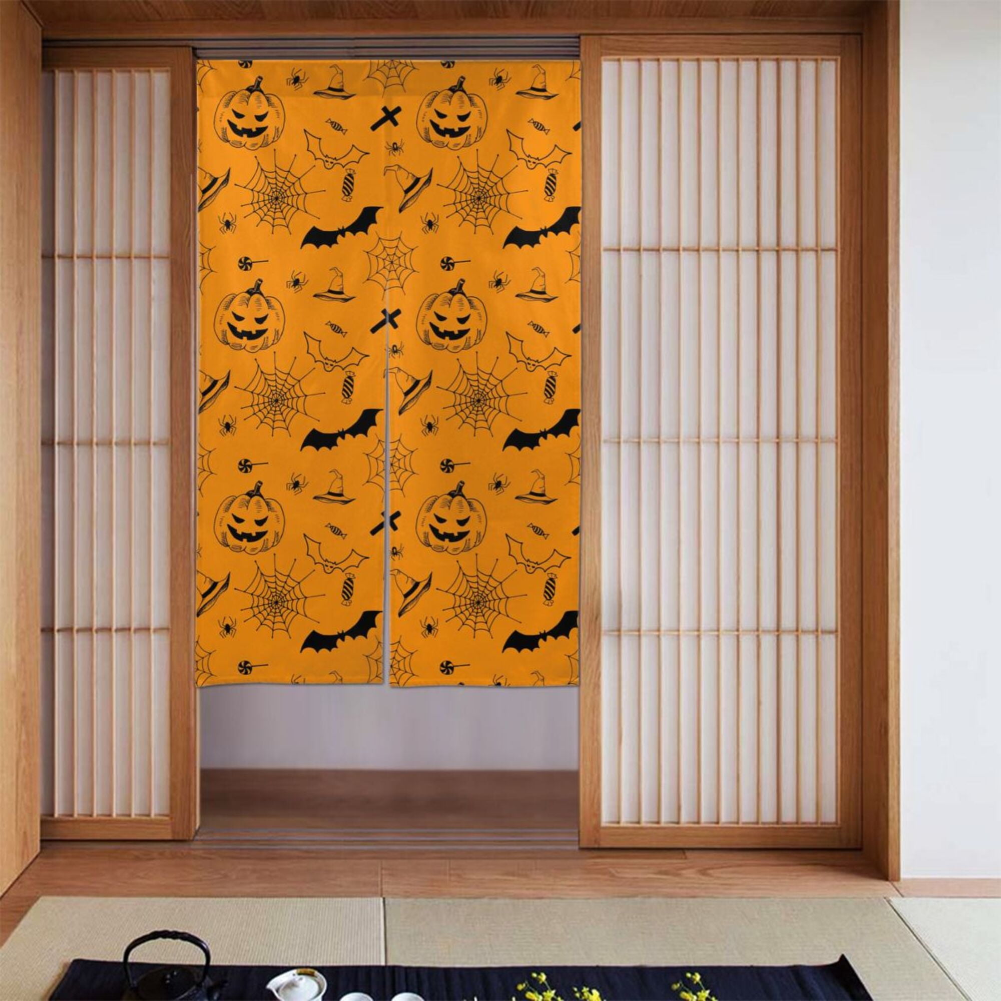 XMXY Japanese Doorway Curtain Noren, Halloween Bat Scary Spooky Door ...