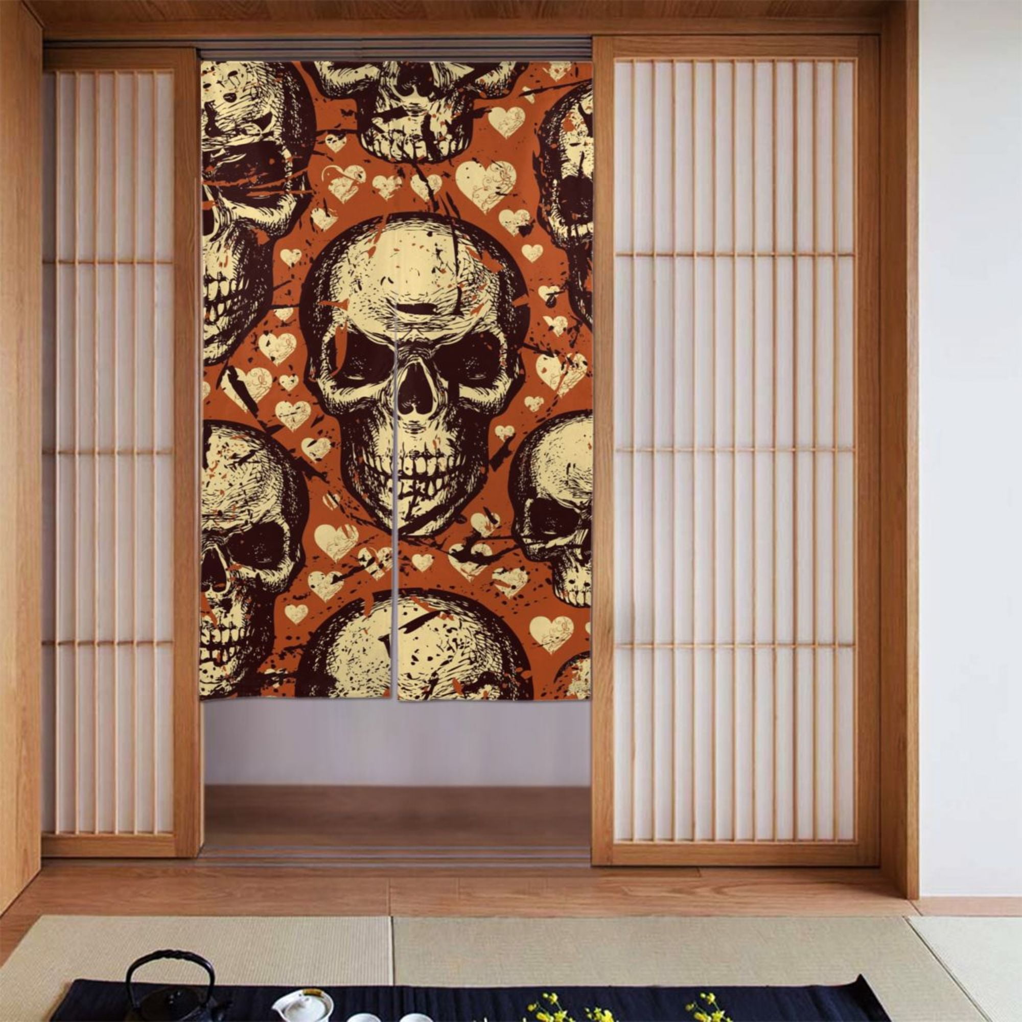 XMXY Japanese Doorway Curtain Noren, Orange Alchemy Skull Heart Door Closet Curtain Panel, Room ...