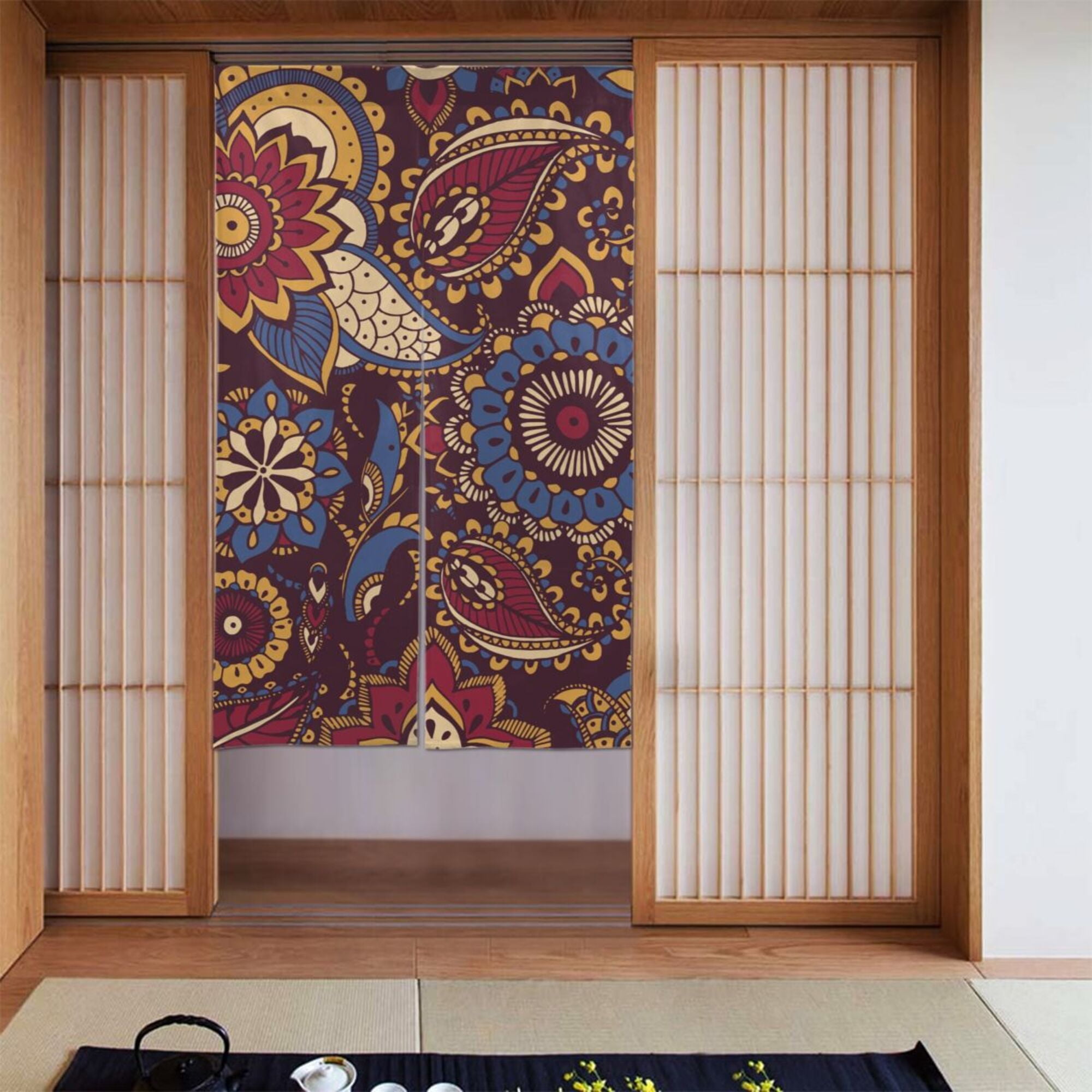 XMXY Japanese Doorway Curtain Noren, Persian Paisley Red Floral Door ...