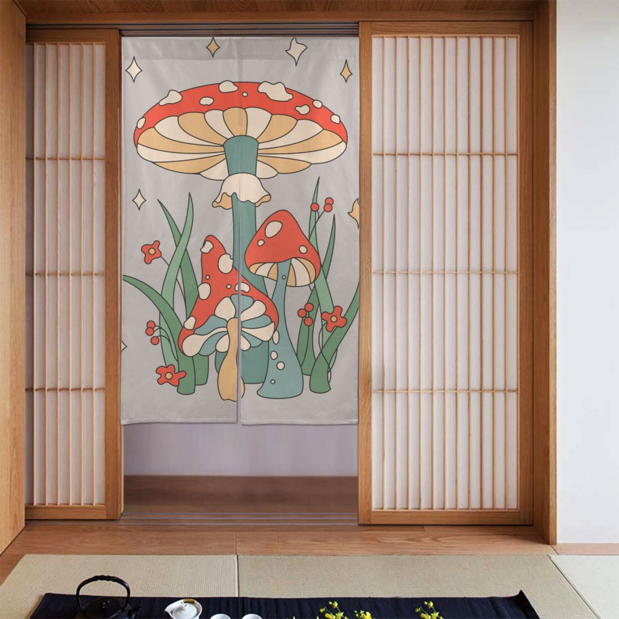XMXY Japanese Doorway Curtain Noren, Retro Mushrooms Psychedelic Art ...