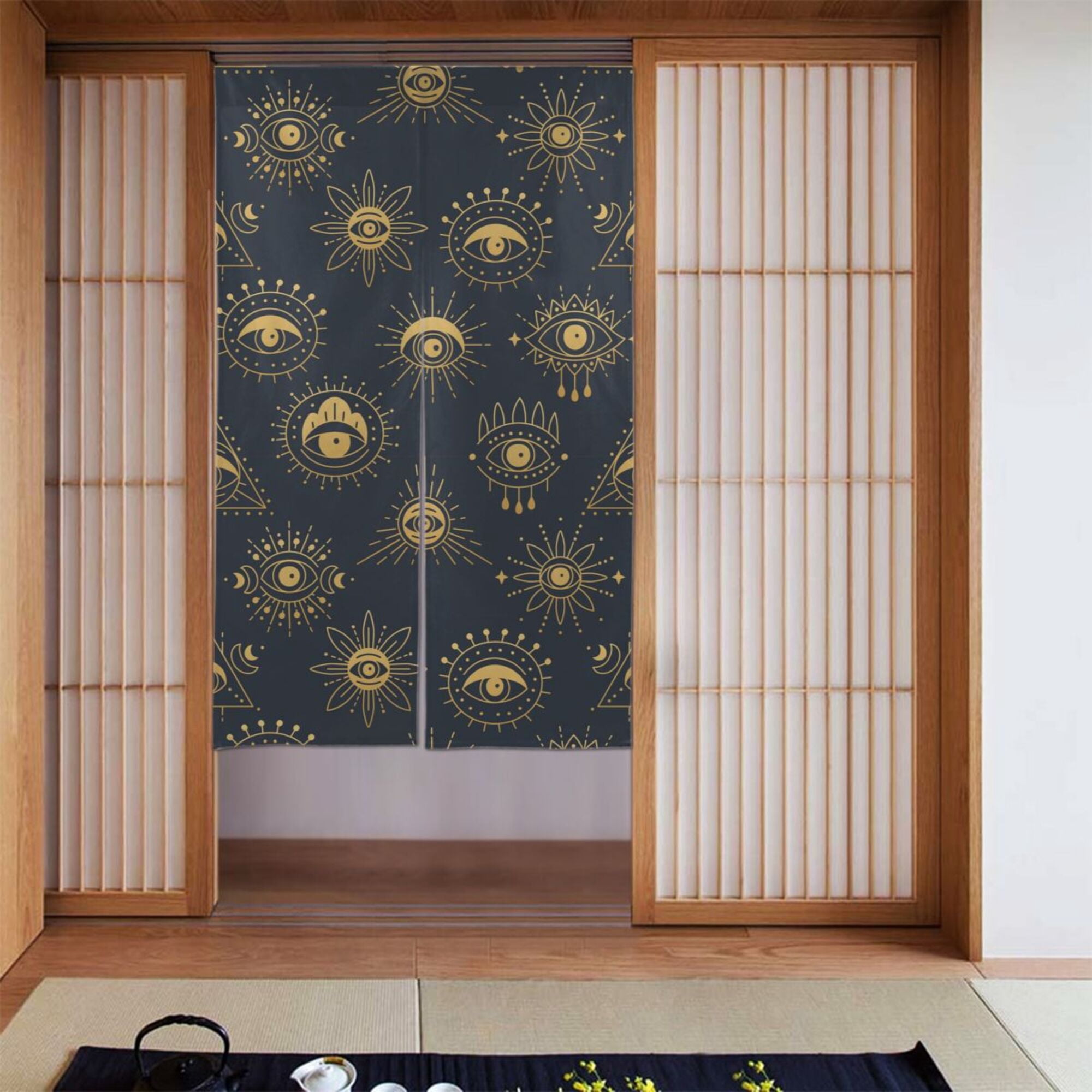 XMXY Japanese Doorway Curtain Noren, Talisman Eye Doodle Door Closet ...
