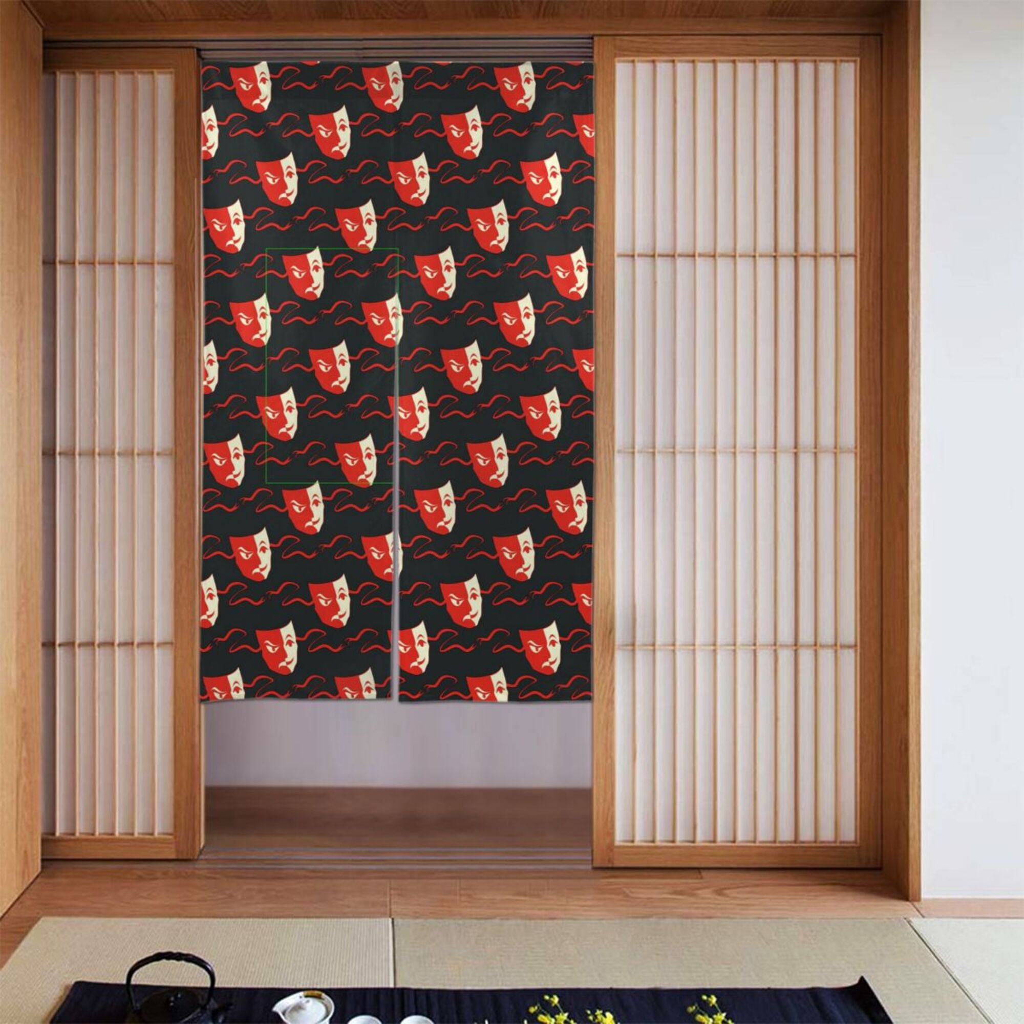 XMXY Japanese Doorway Curtain Noren, Theater Role Masks Door Closet ...