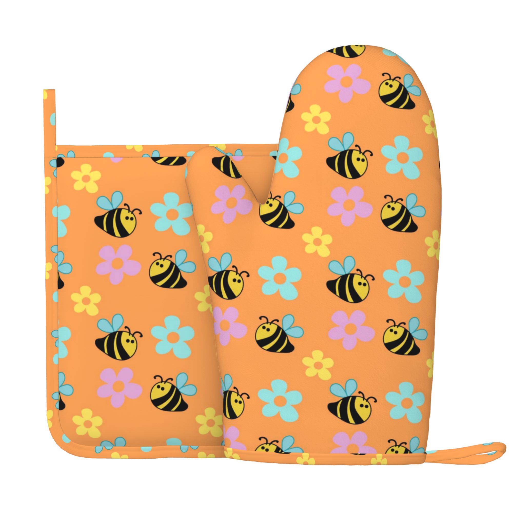 XMXY Oven Mitts and Pot Holders 2 Pcs Sets, Bees Seamless Heat ...