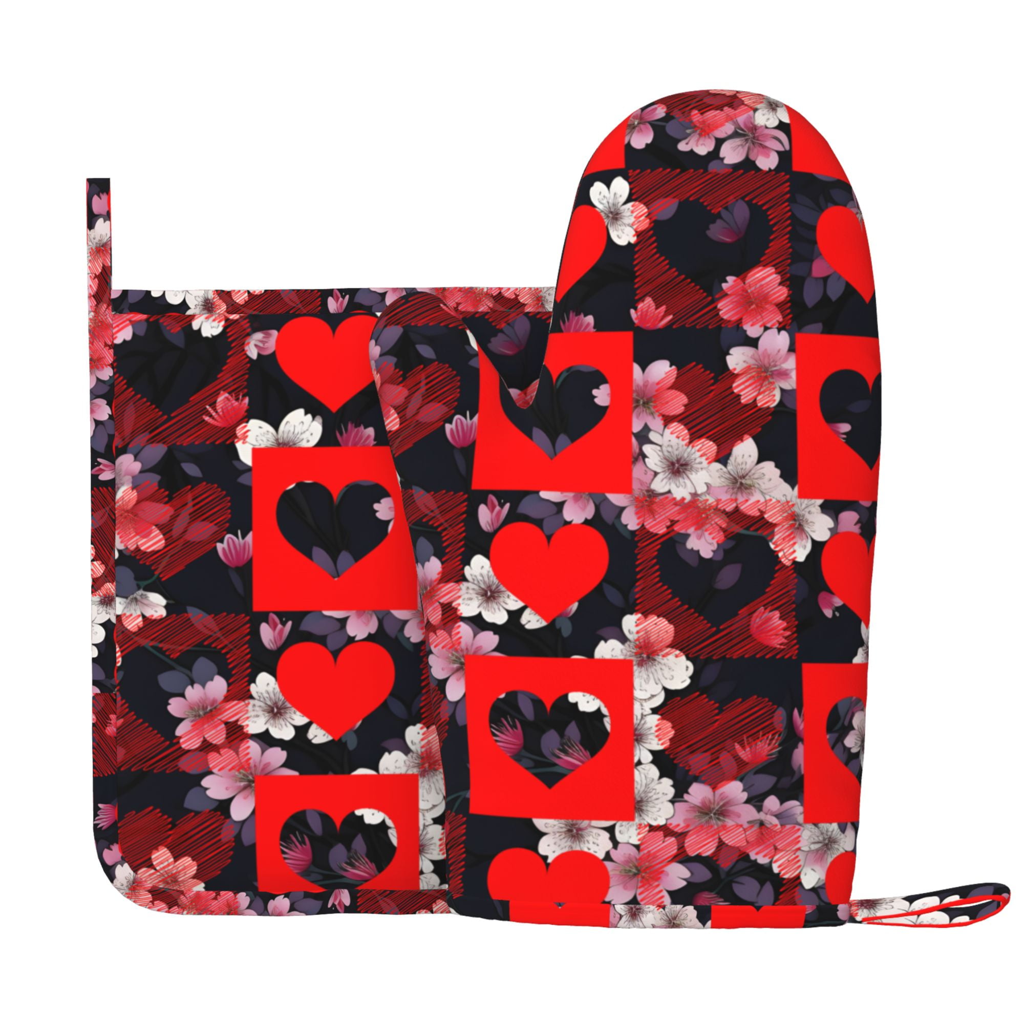 XMXY Oven Mitts and Pot Holders 2 Pcs Sets, Red Checker Chequered Heat ...