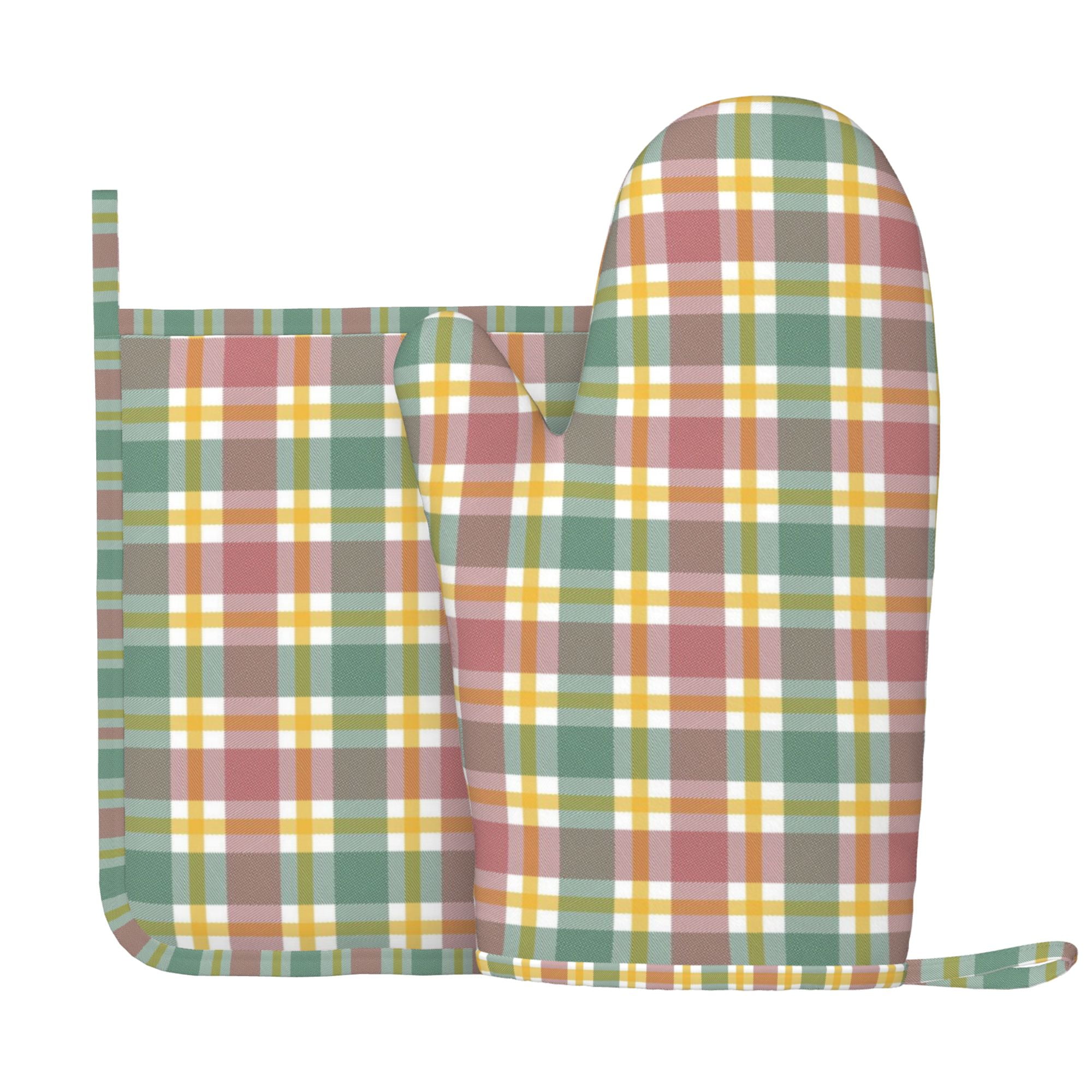 XMXY Oven Mitts and Pot Holders 2 Pcs Sets, Red Green Plaid Check Heat ...