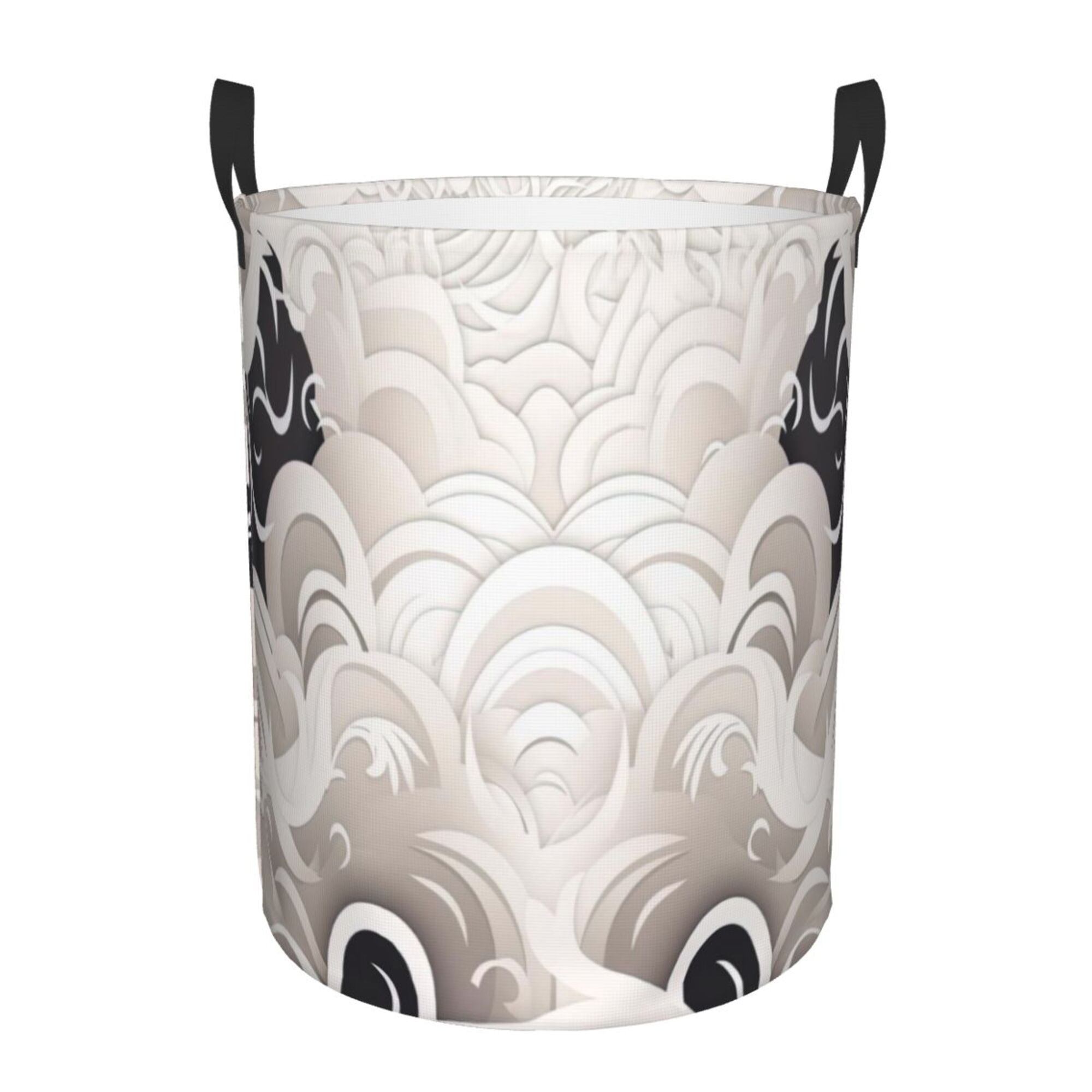 XMXY Round Laundry Basket Organizer, Asian Wave Oriental Line Space ...