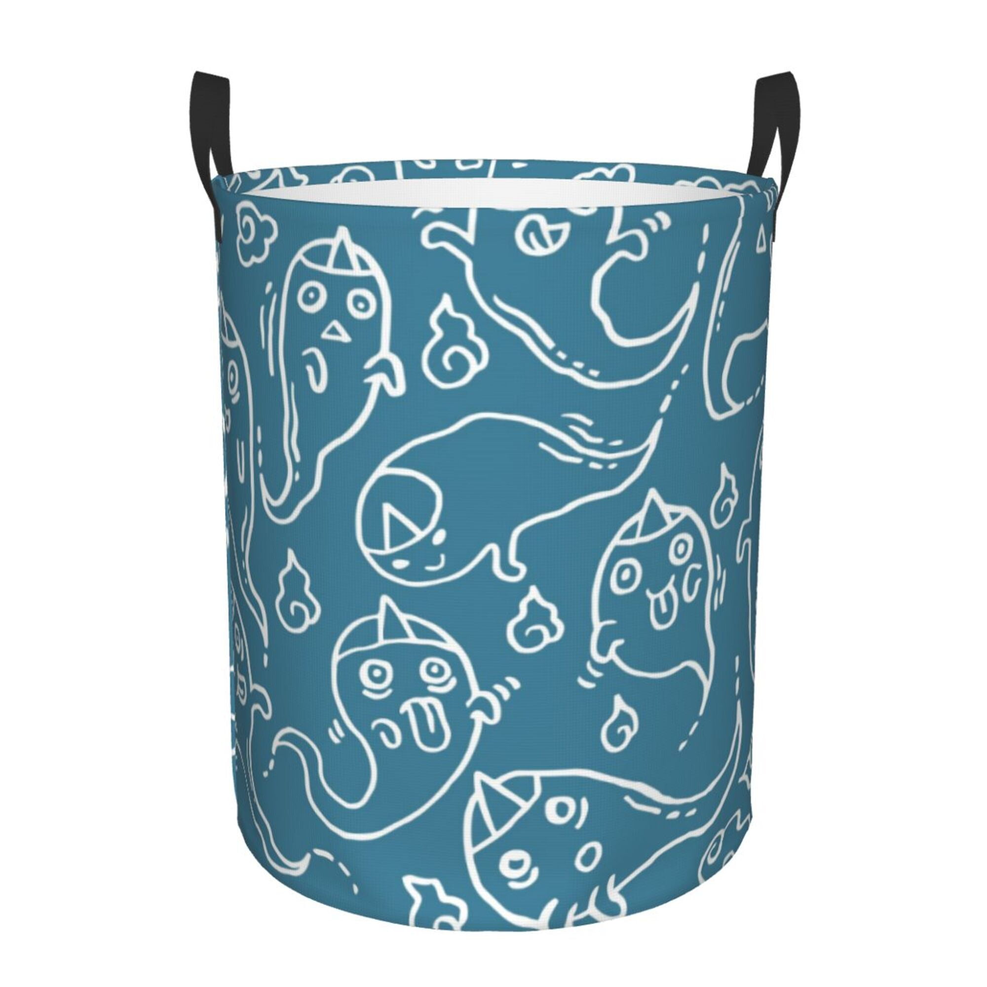 XMXY Round Laundry Basket Organizer, Blue Ghost Cloud Waterproof ...