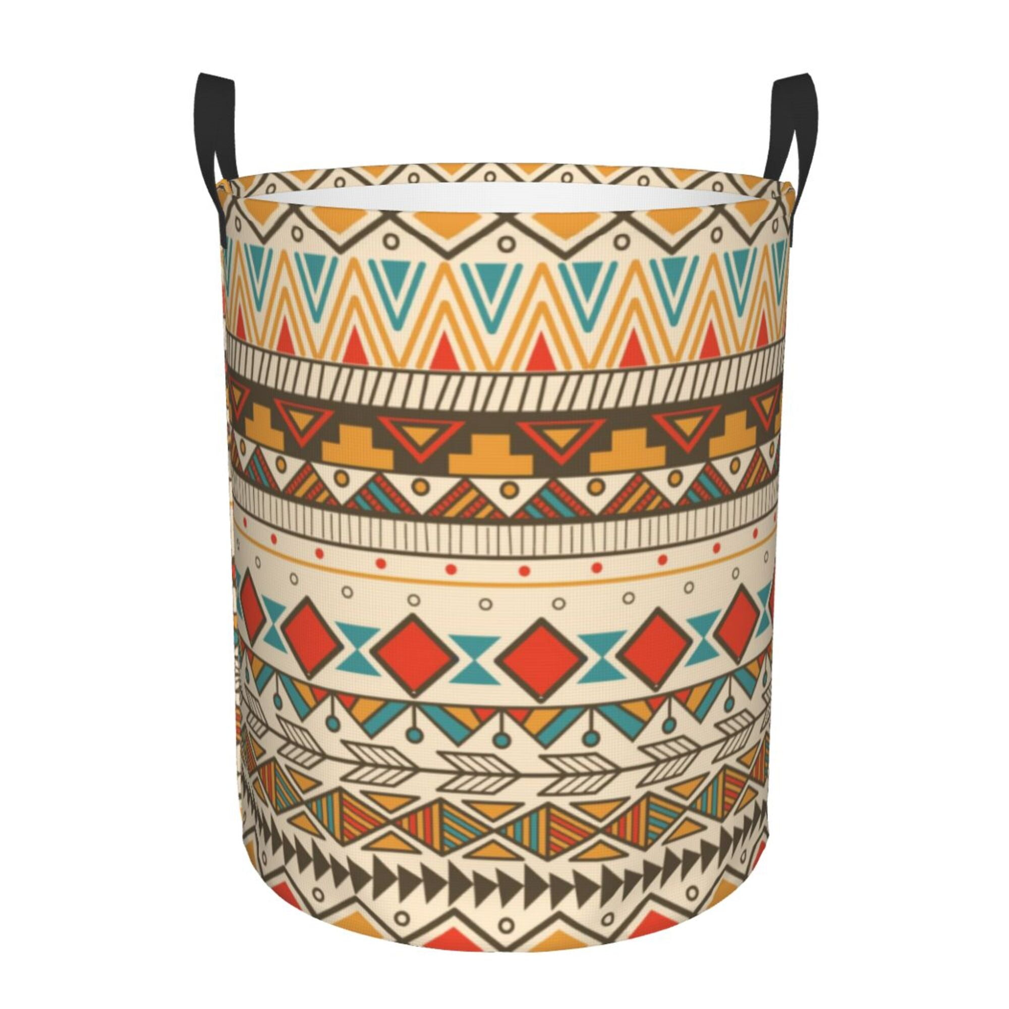 XMXY Round Laundry Basket Organizer, Bohemian Ethnic Abstract Floral ...