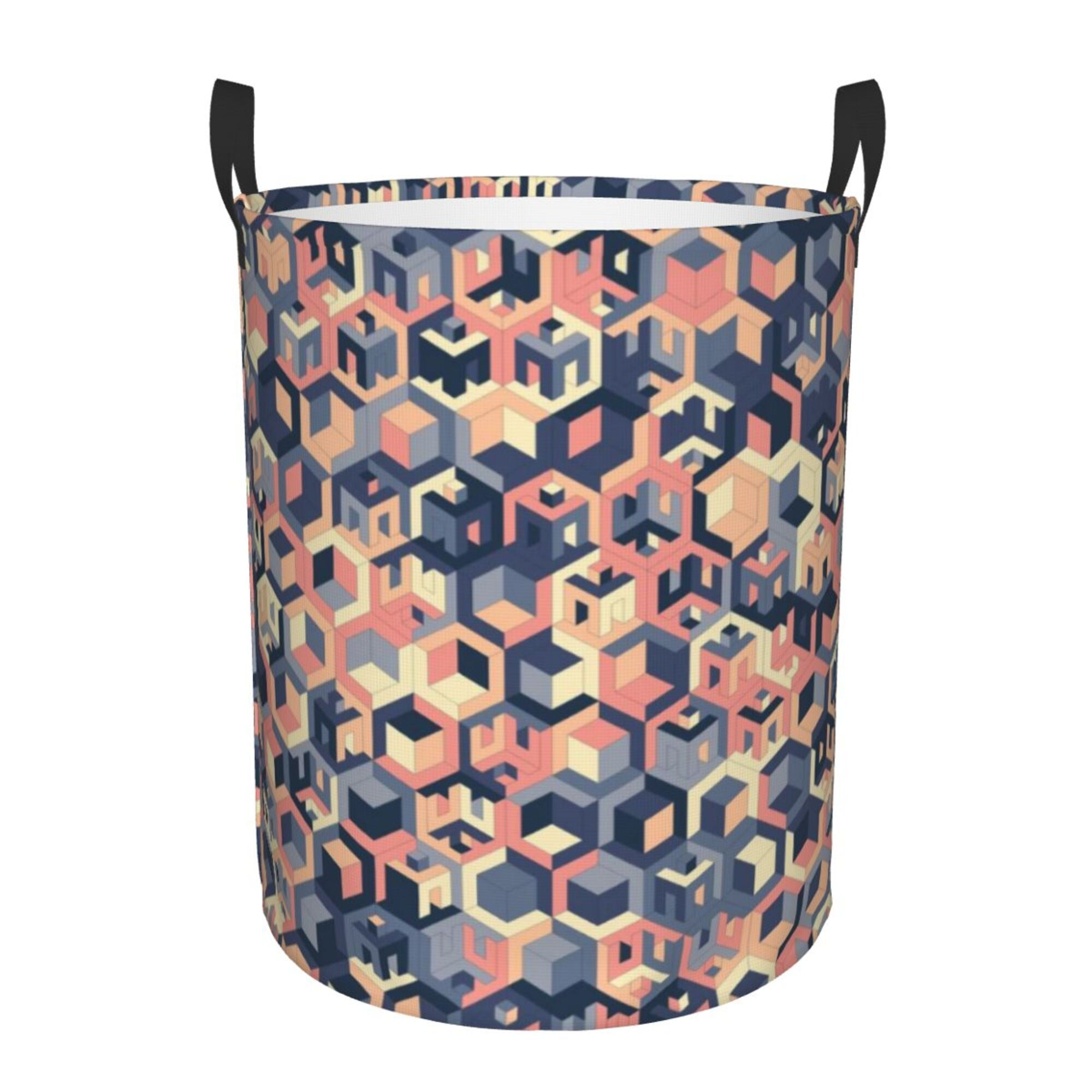 XMXY Round Laundry Basket Organizer, Colored Pink Squares Waterproof ...