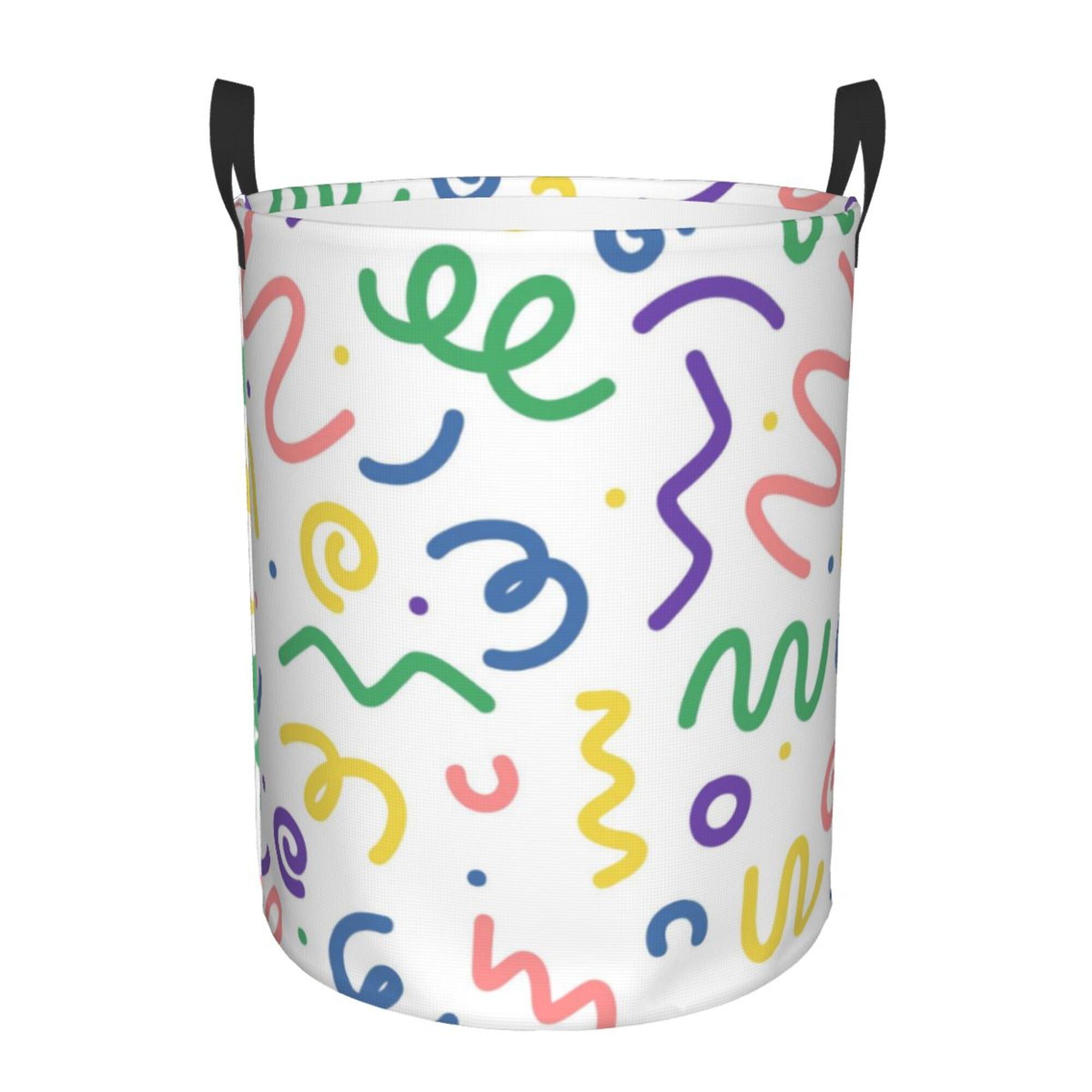 XMXY Round Laundry Basket Organizer, Colorful Wave Lines Waterproof ...