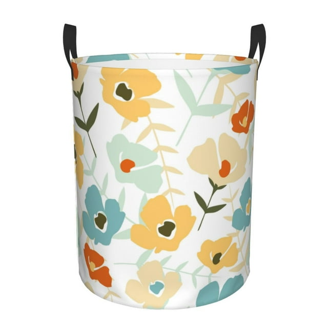 XMXY Round Laundry Basket Organizer, Flower Botanical Modern Floral ...