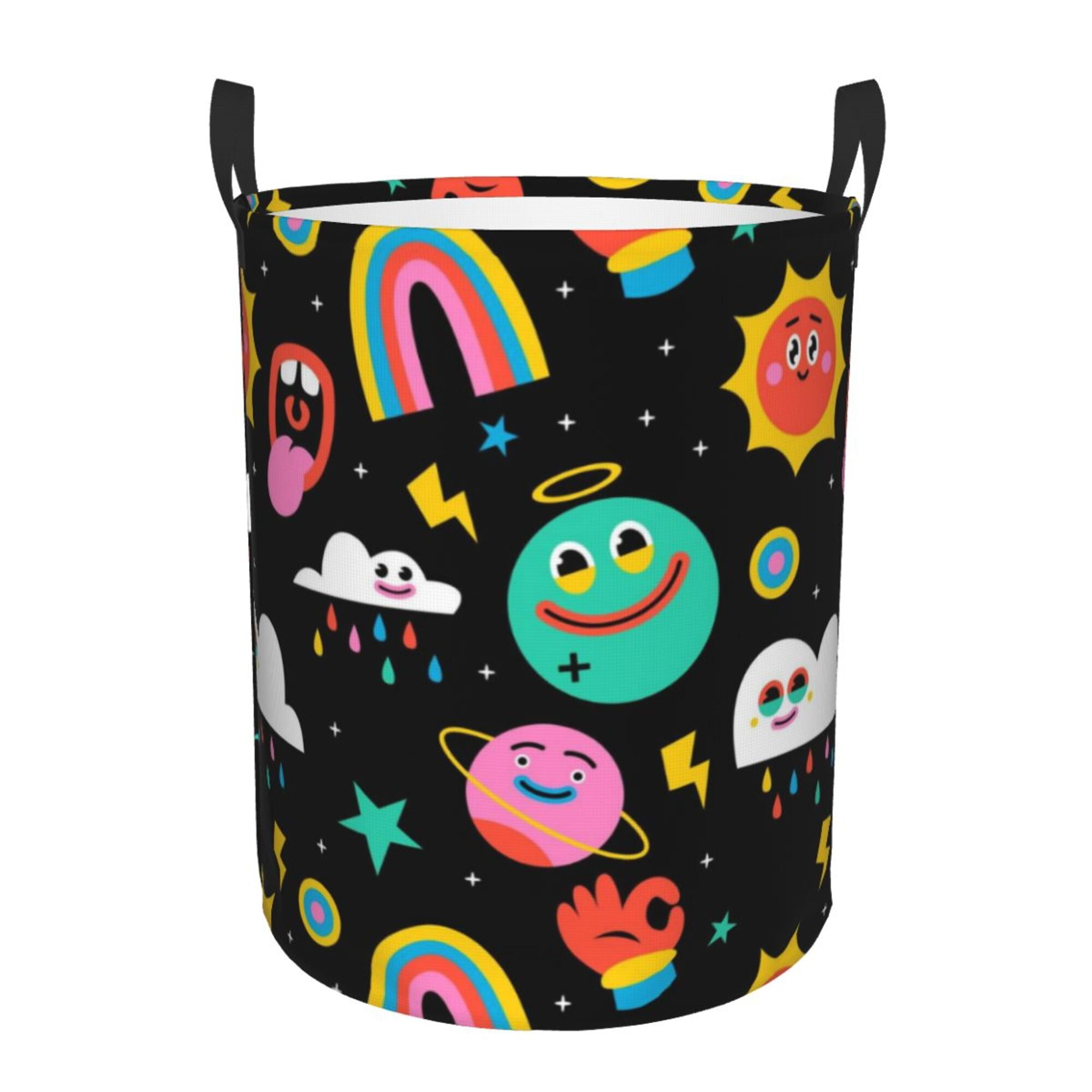 XMXY Round Laundry Basket Organizer, Funny Sad Dark Face Waterproof ...