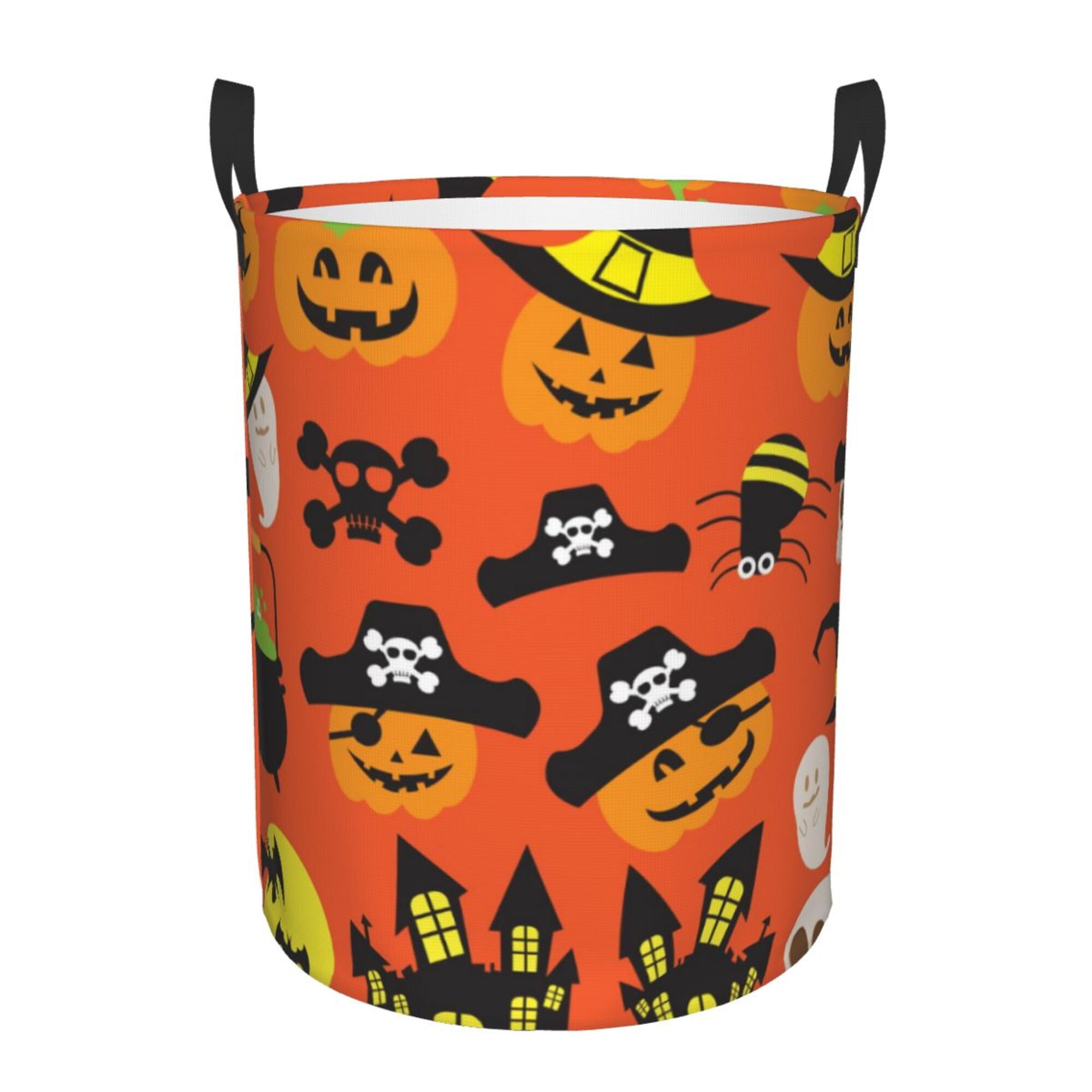 XMXY Round Laundry Basket Organizer, Halloween Skeleton House ...