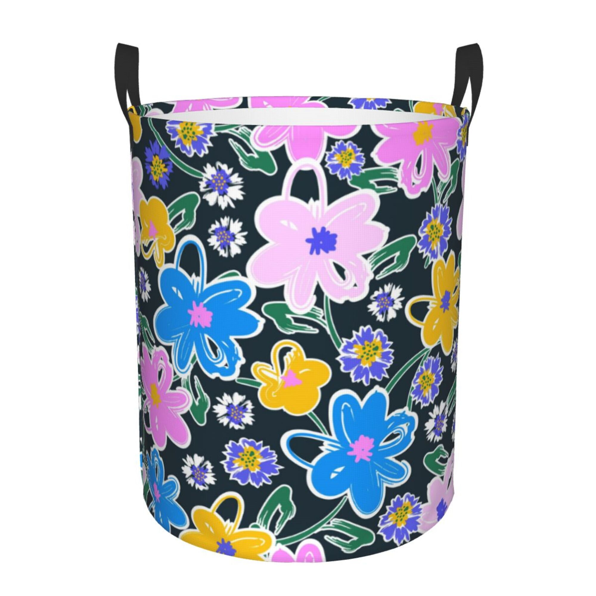 XMXY Round Laundry Basket Organizer, Hand Painted Colored Flowers ...