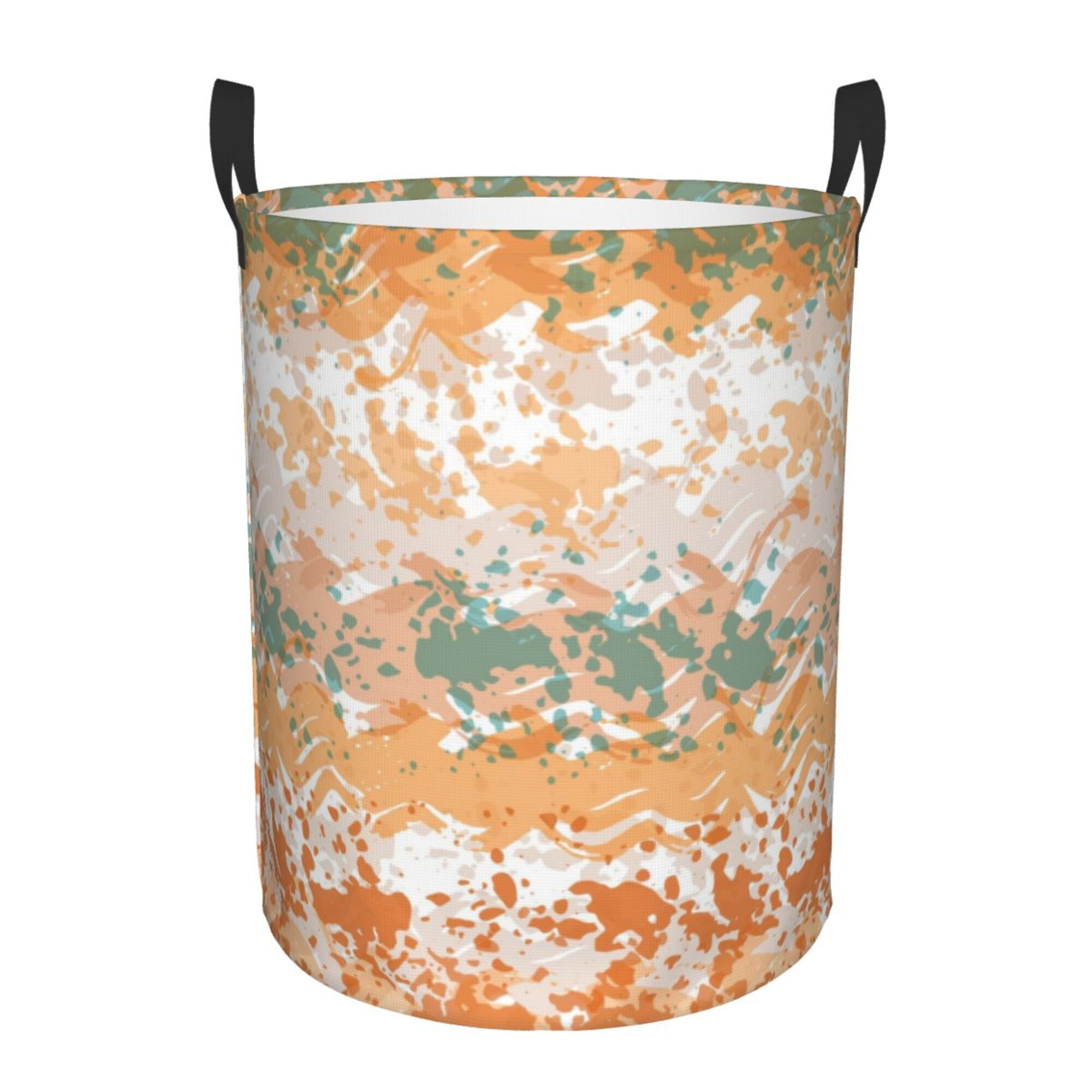 XMXY Round Laundry Basket Organizer, Orange Striped Waves Waterproof ...