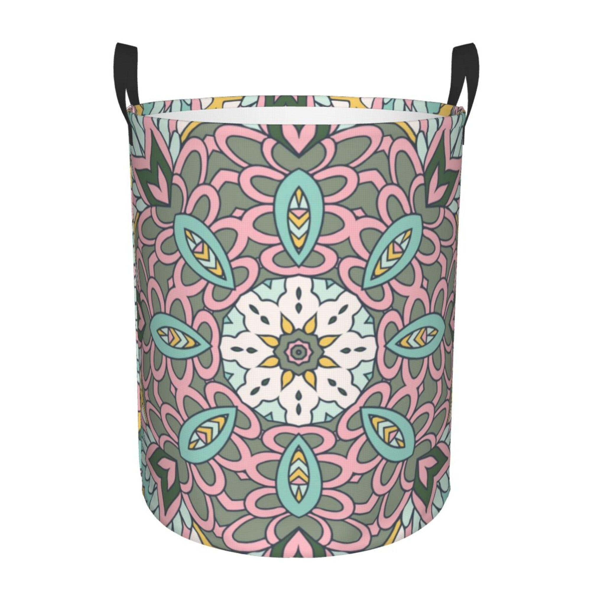 XMXY Round Laundry Basket Organizer, Paisley Floral Mandala Waterproof ...