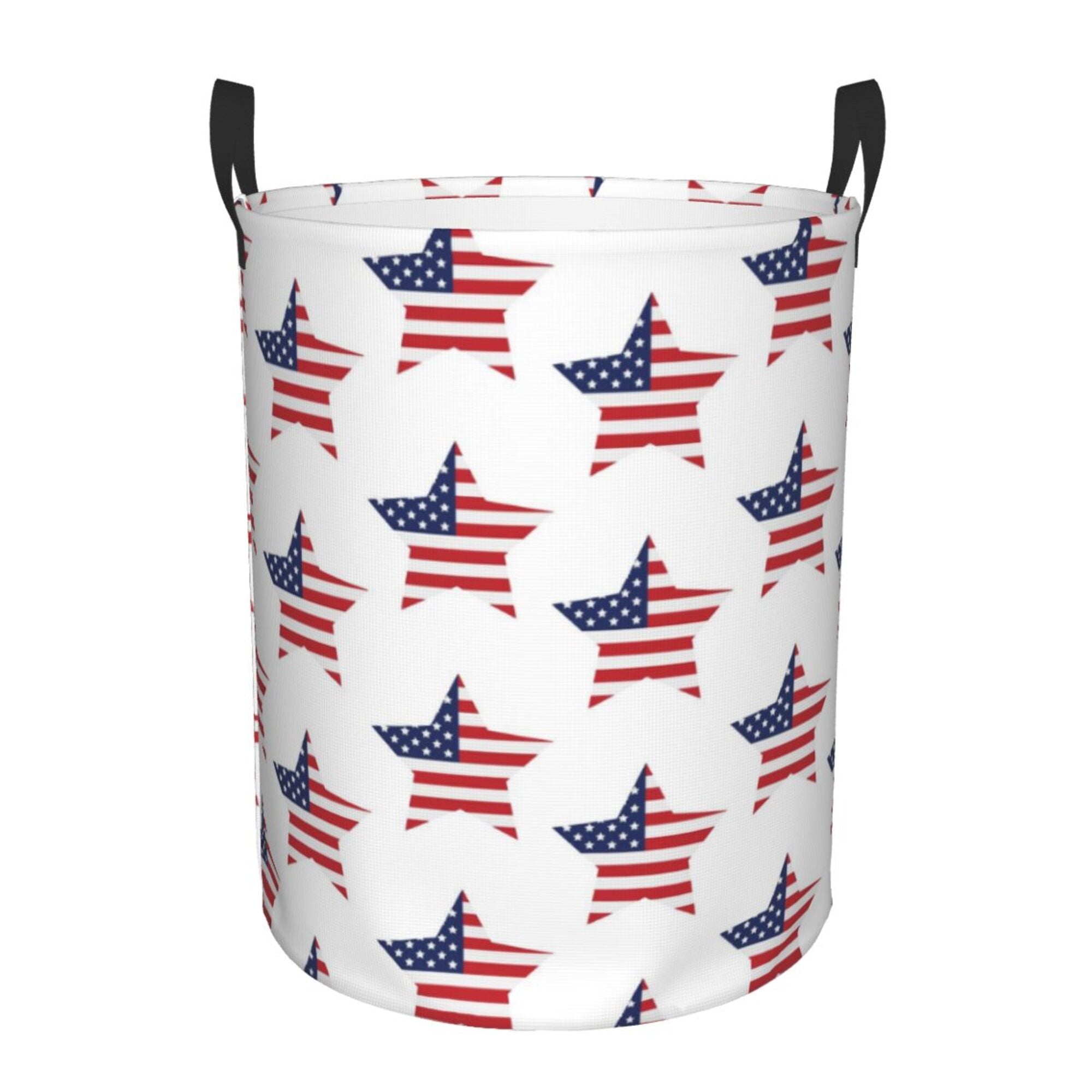 XMXY Round Laundry Basket Organizer, Patriotic Usa Flag Star Waterproof ...
