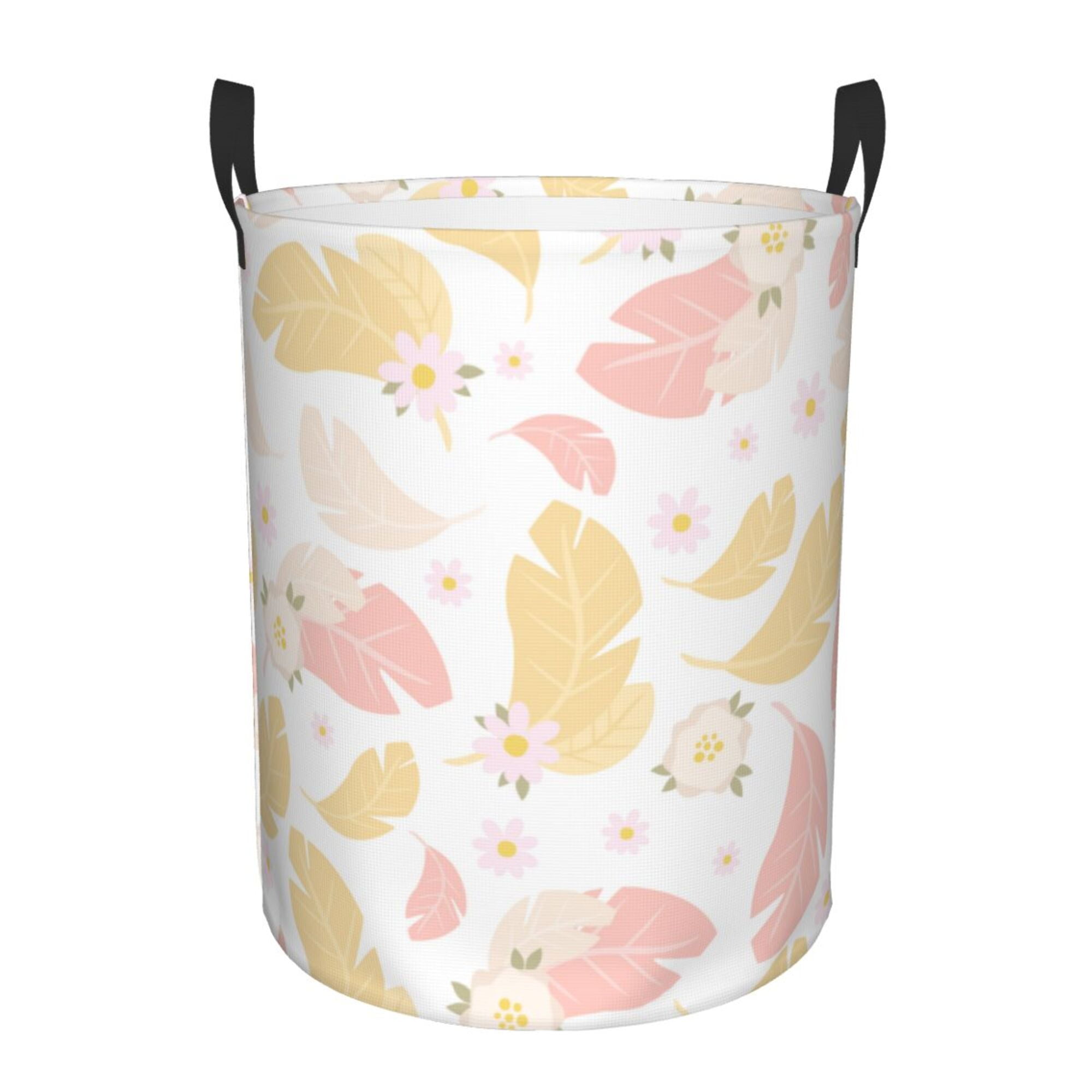 XMXY Round Laundry Basket Organizer, Pink Spring Flowers Leaves ...