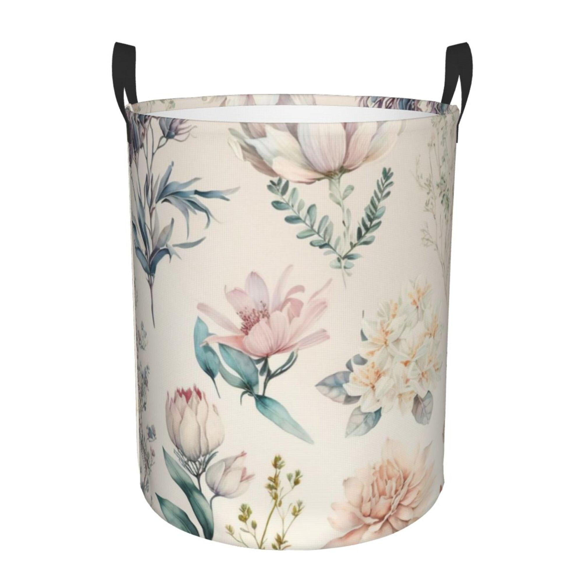 XMXY Round Laundry Basket Organizer, Pretty Delicate Watercolor Flower ...