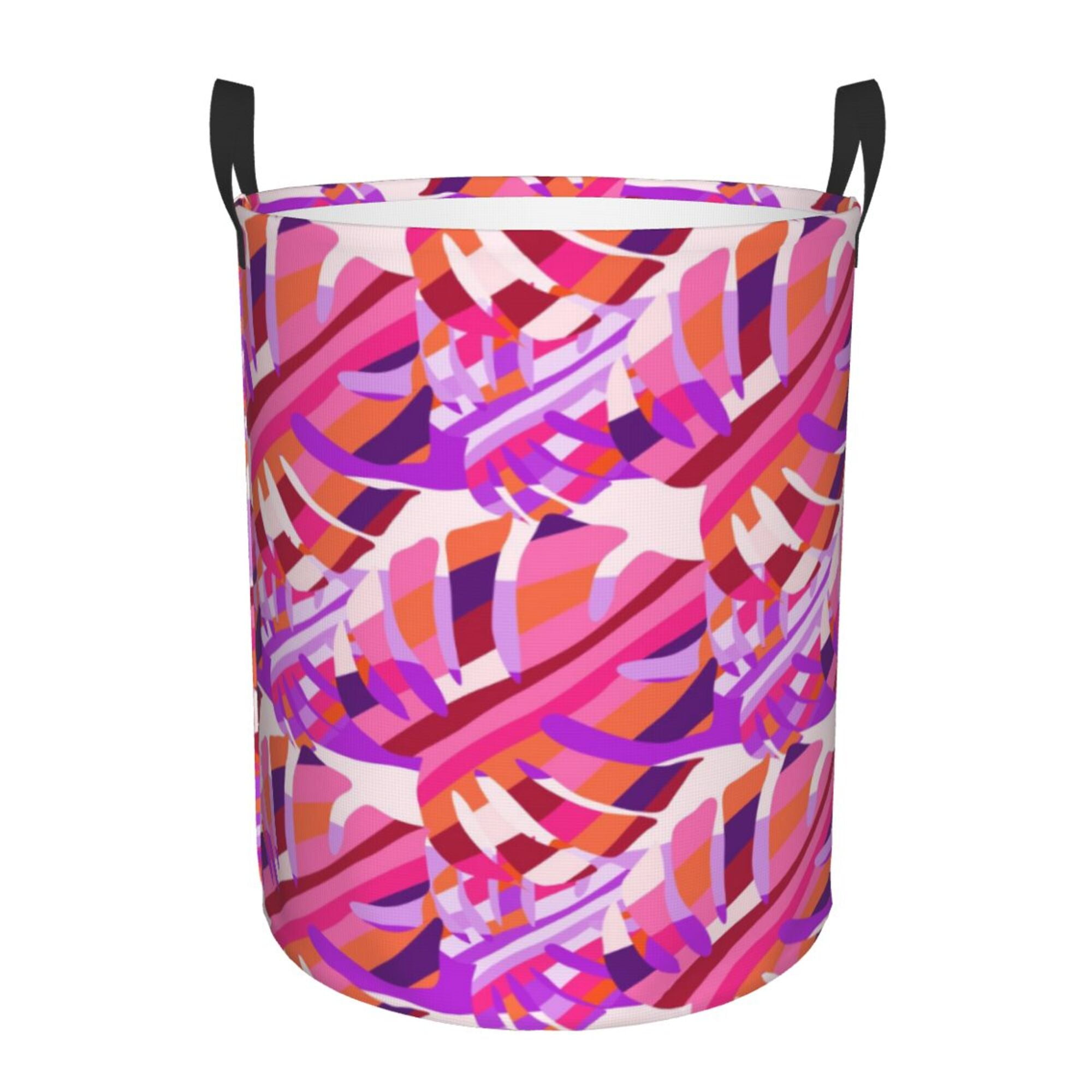XMXY Round Laundry Basket Organizer, Purple Striped Leaf Waterproof ...
