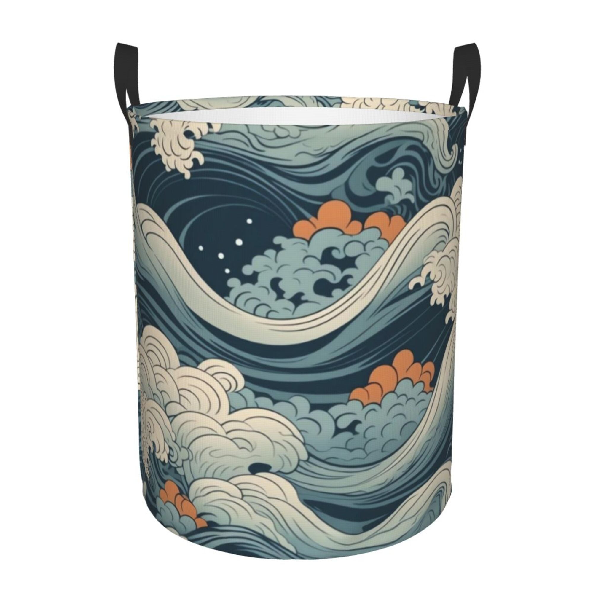 XMXY Round Laundry Basket Organizer, Sea Water Funny Wave Waterproof ...