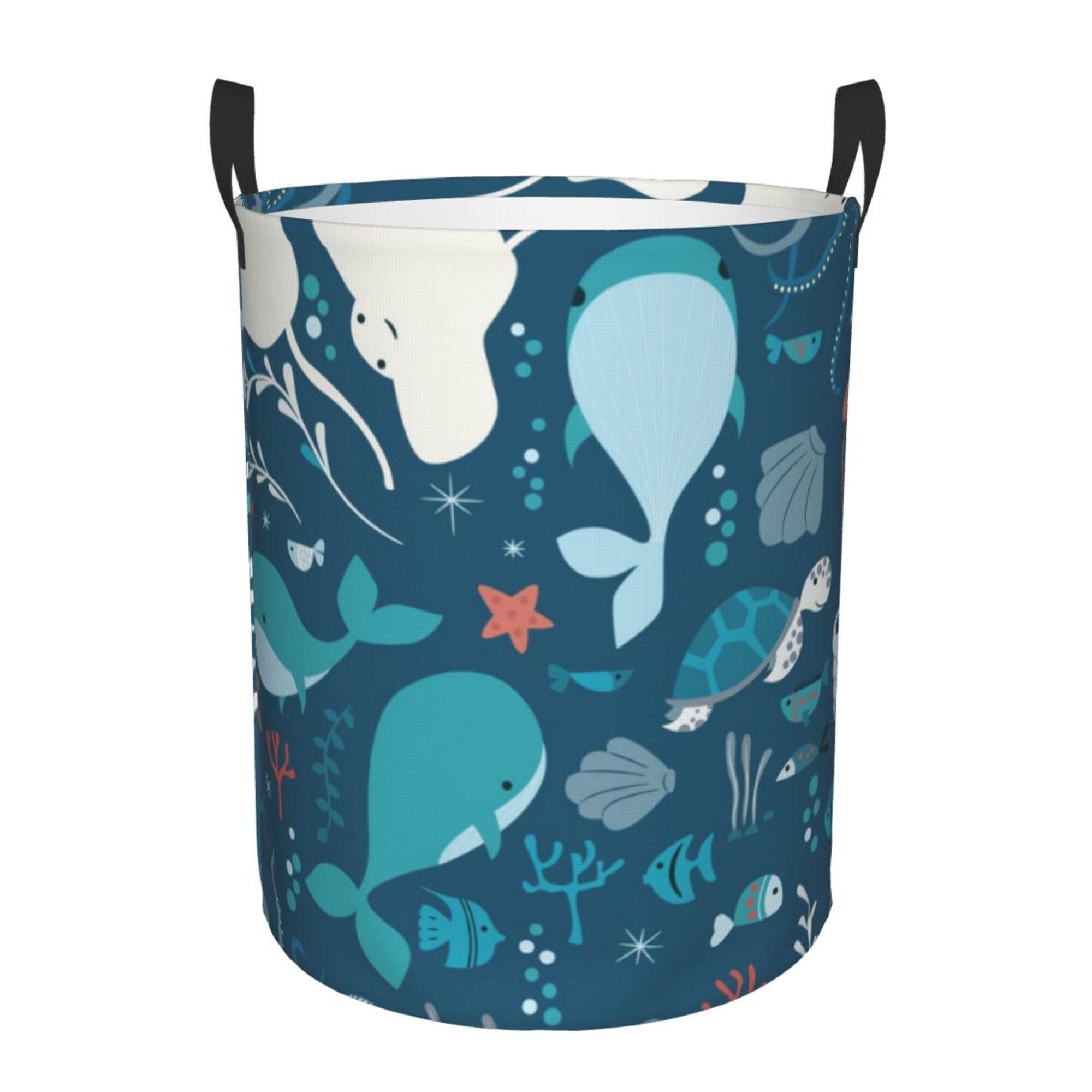 XMXY Round Laundry Basket Organizer, Sealife Fish Whale Waterproof ...