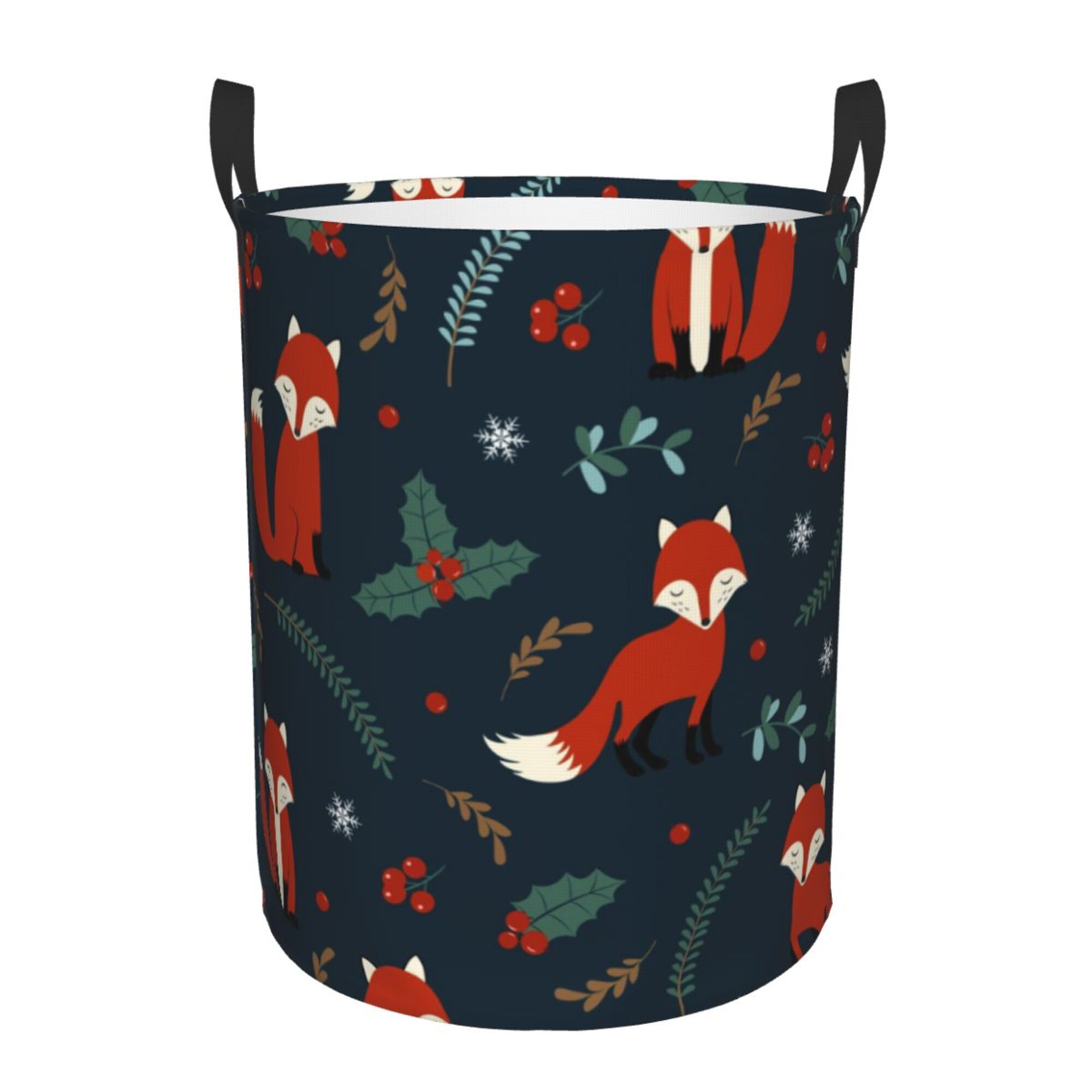 XMXY Round Laundry Basket Organizer, Snowflake Winter Christmas Animals ...