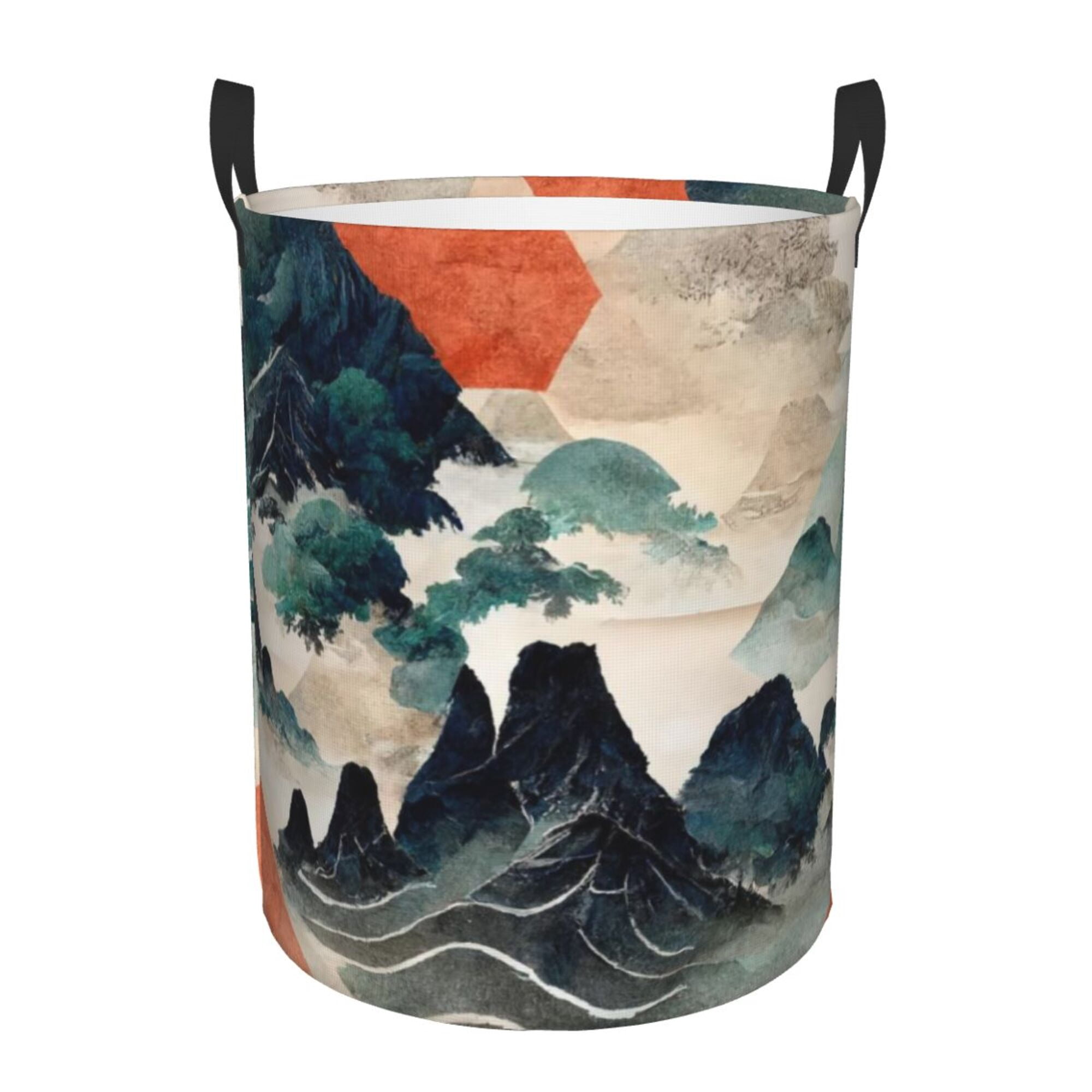 XMXY Round Laundry Basket Organizer, Traditional Japanese Watercolor ...