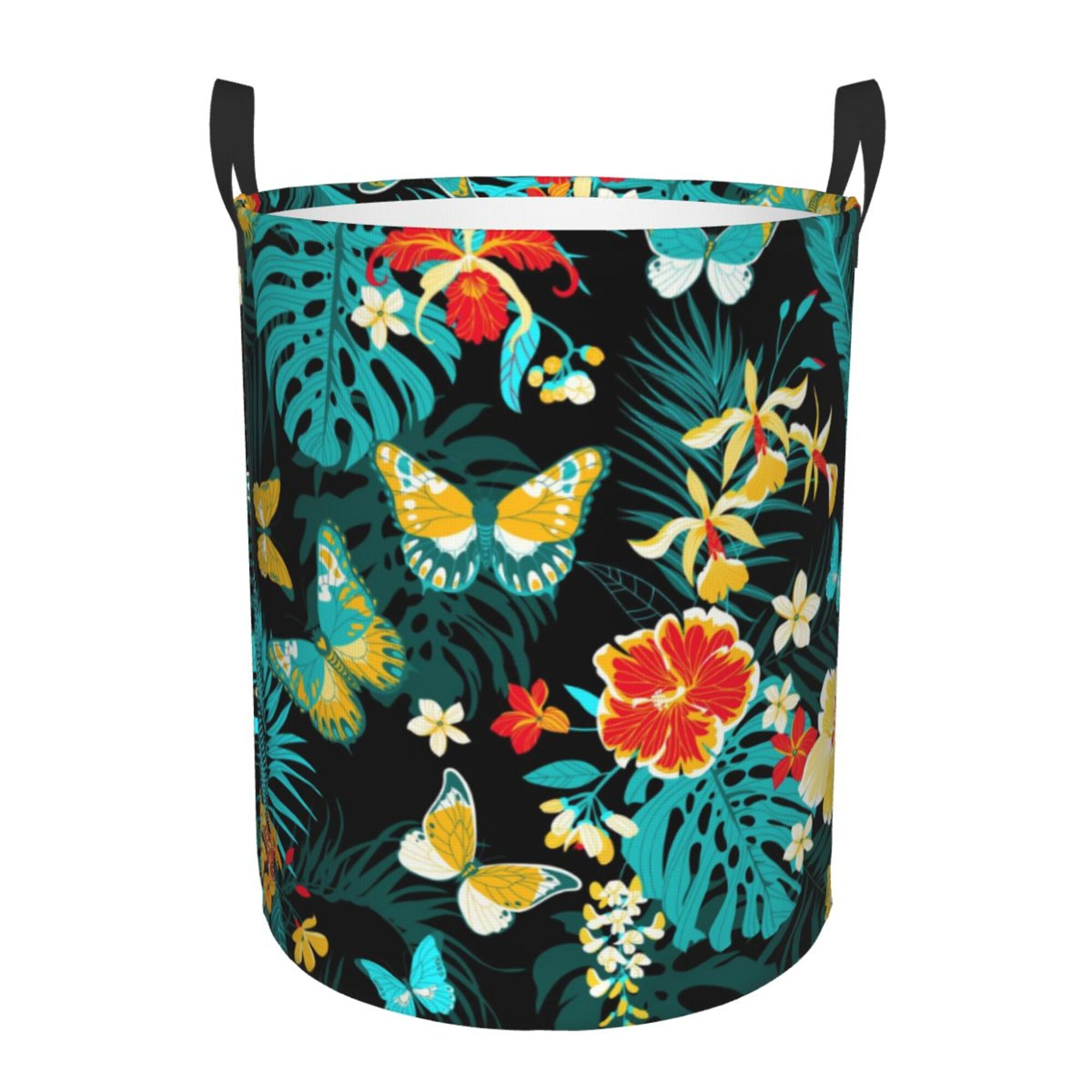 XMXY Round Laundry Basket Organizer, Tropical Simple Flowers Waterproof ...