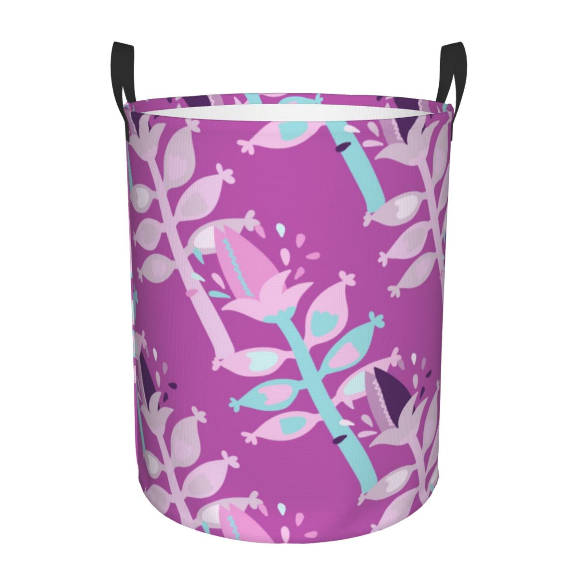 XMXY Round Laundry Basket Organizer, Vintage Flowers Abstract Floral ...