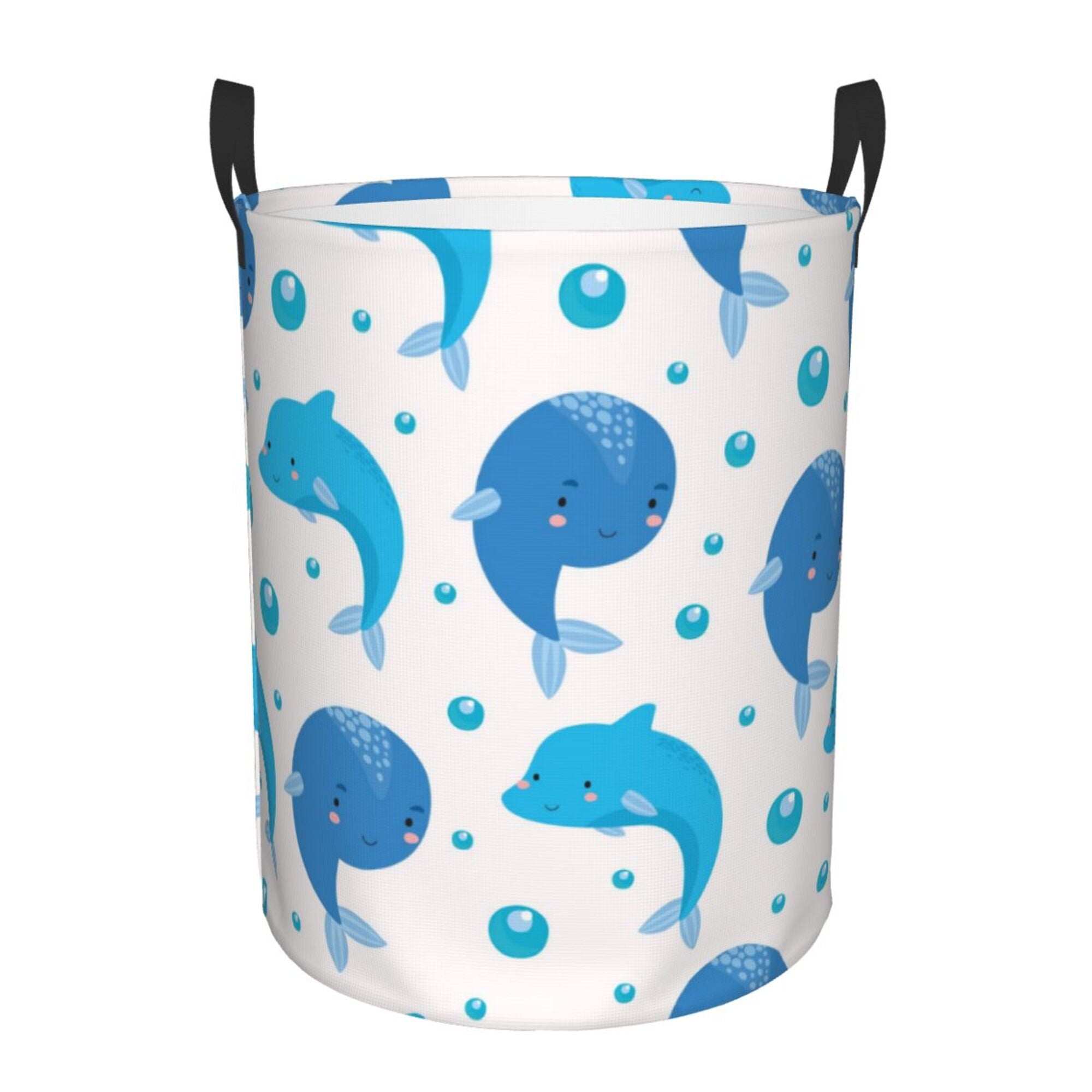 XMXY Round Laundry Basket Organizer, Whale Dolphin Pattern Waterproof ...