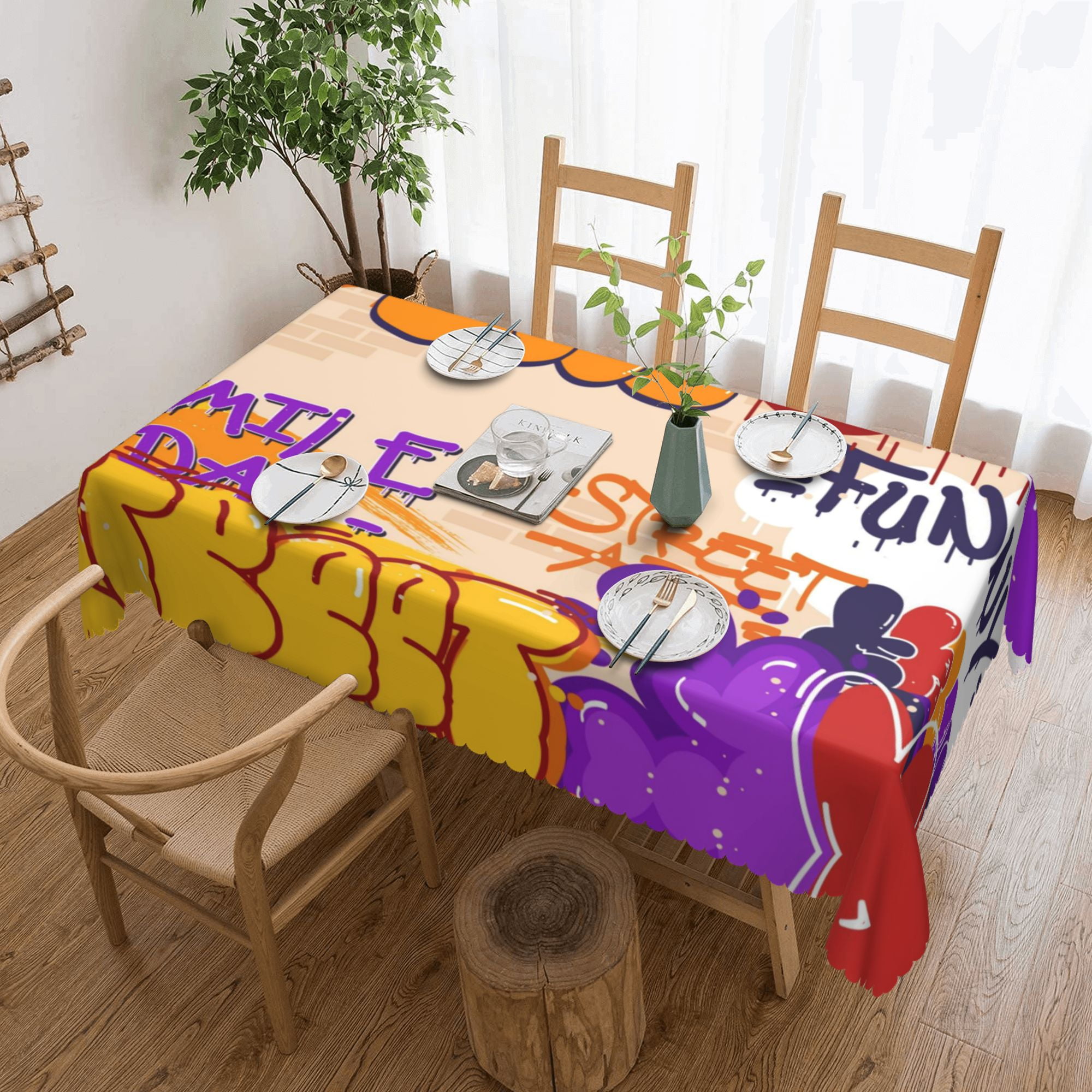 XMXY Table Cloth Rectangle Table, Abstract Art Creative Graffiti Dining ...