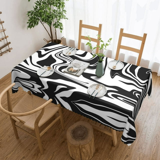 XMXY Table Cloth Rectangle Table, Black Line Art Geometric Dining Table ...