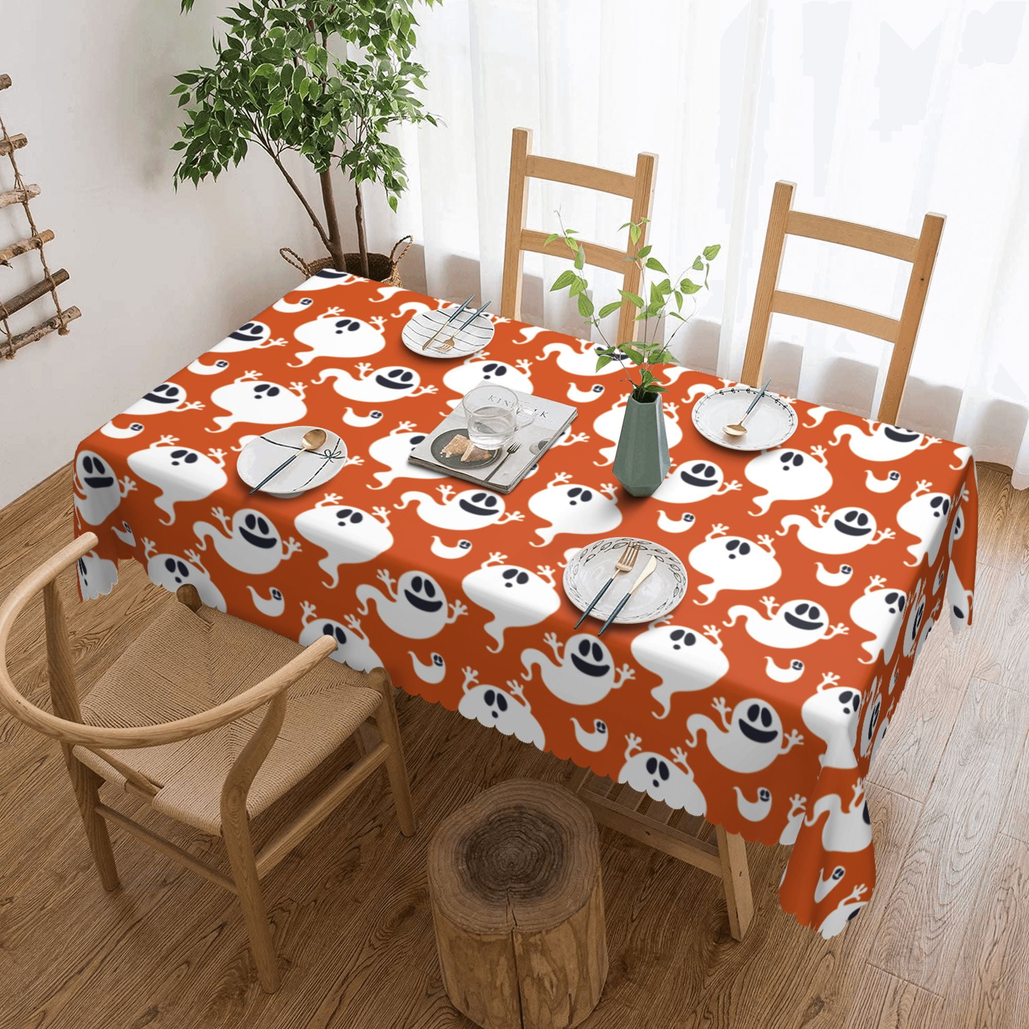XMXY Table Cloth Rectangle Table, Cartoon Orange Ghost Dining Table ...