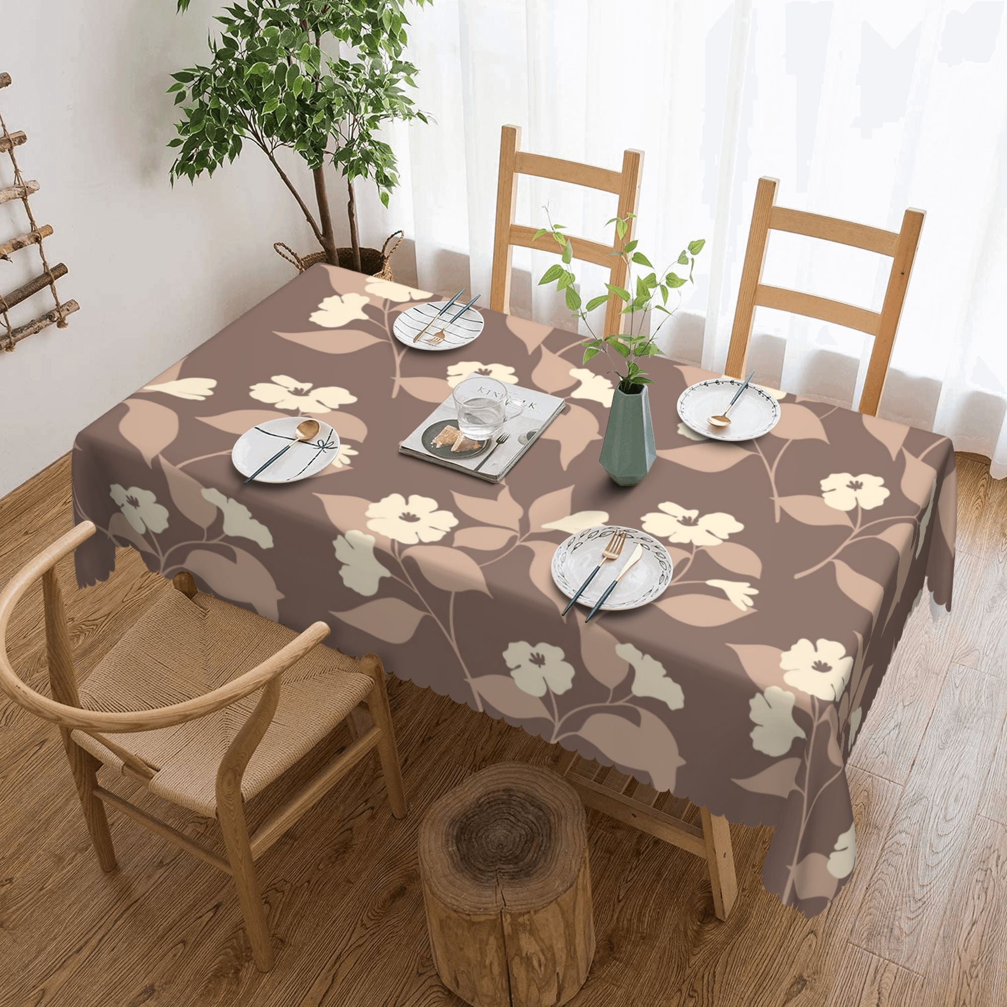 XMXY Table Cloth Rectangle Table, Elegant Floral Brown Dining Table ...