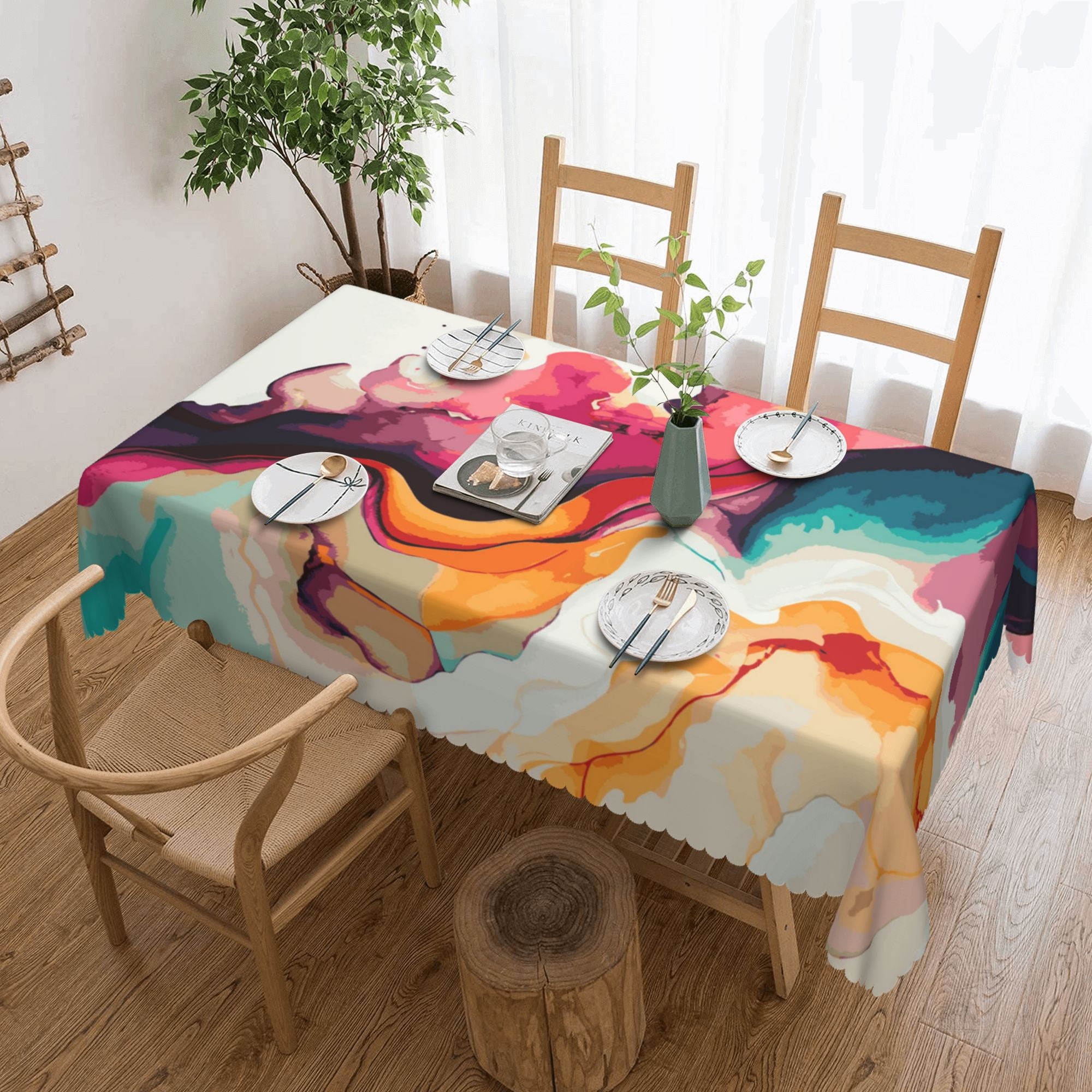 XMXY Table Cloth Rectangle Table, Marble Multicolored Surface Abstract ...