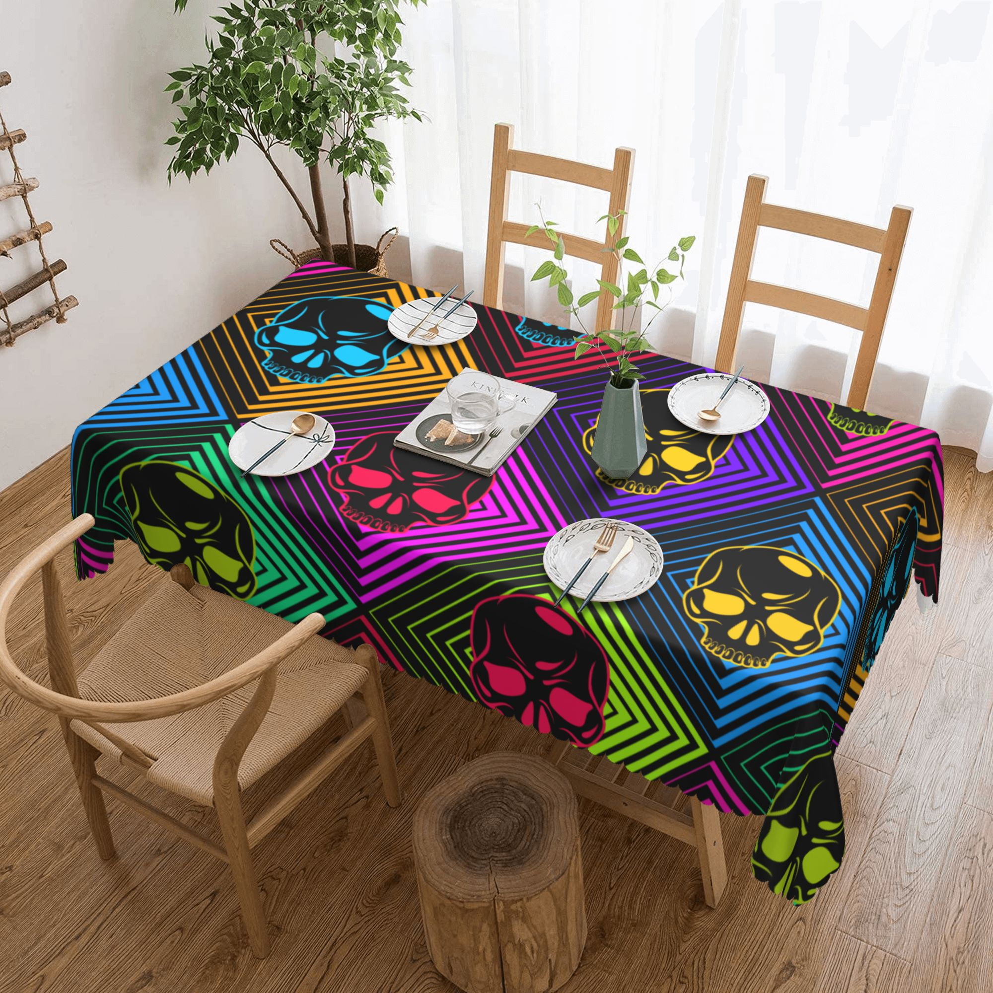 XMXY Table Cloth Rectangle Table, Rhombus Skull Print Dining Table ...