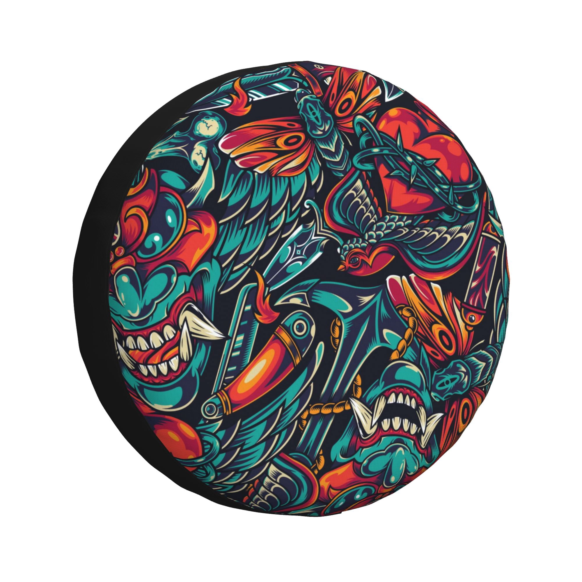XMXY Vintage Tattoos Devil Colorful Horns Spare Tire Cover, Universal ...