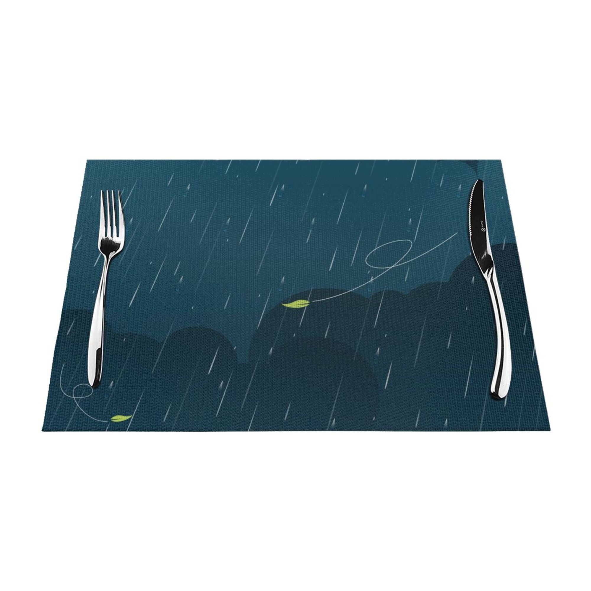 XMXY Woven Placemats Set of 4 PCS, Blue Rainy Season Table Mats ...