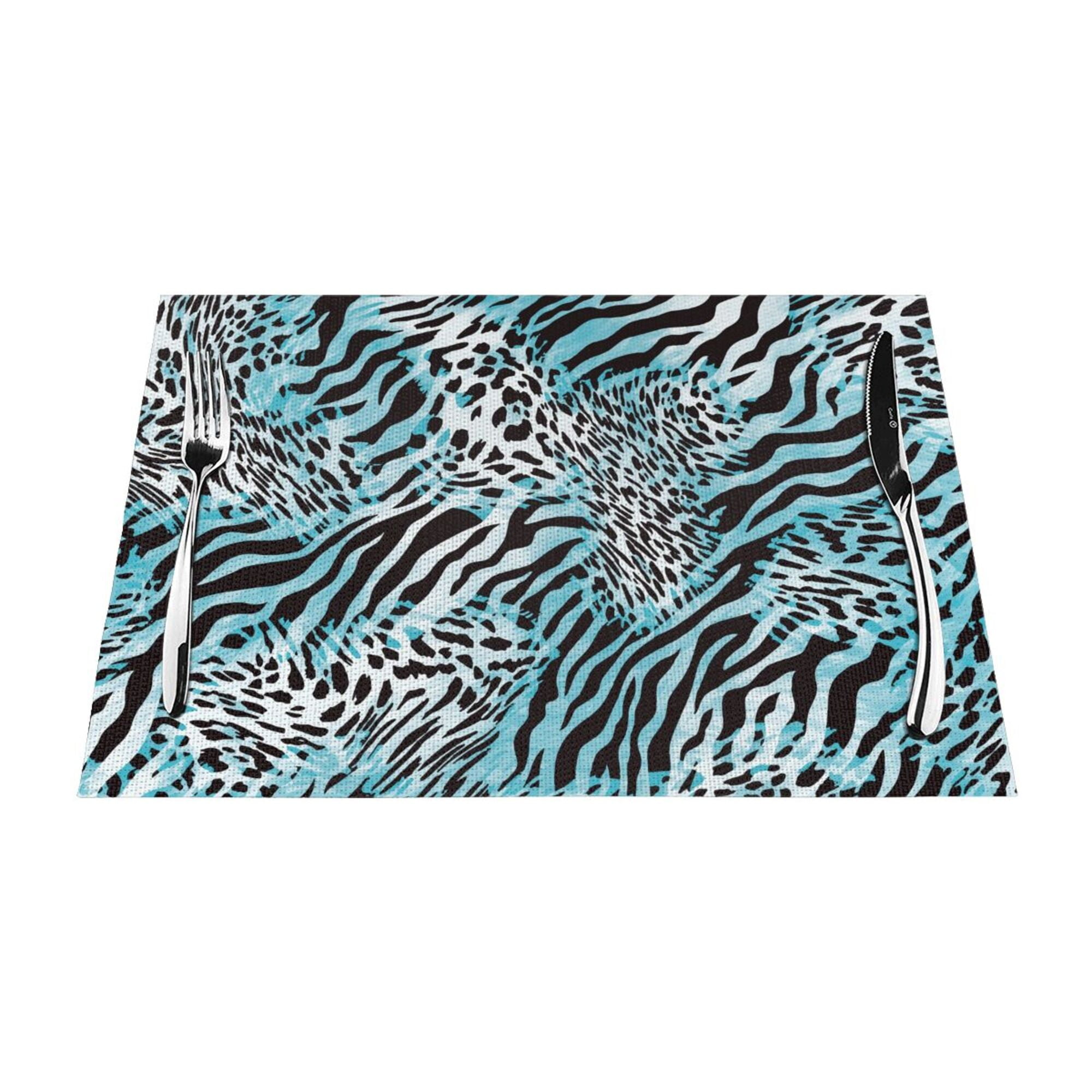 XMXY Woven Placemats Set of 4 PCS, Blue Zebra Leopard Print Table Mats Washable Heat Resistant ...