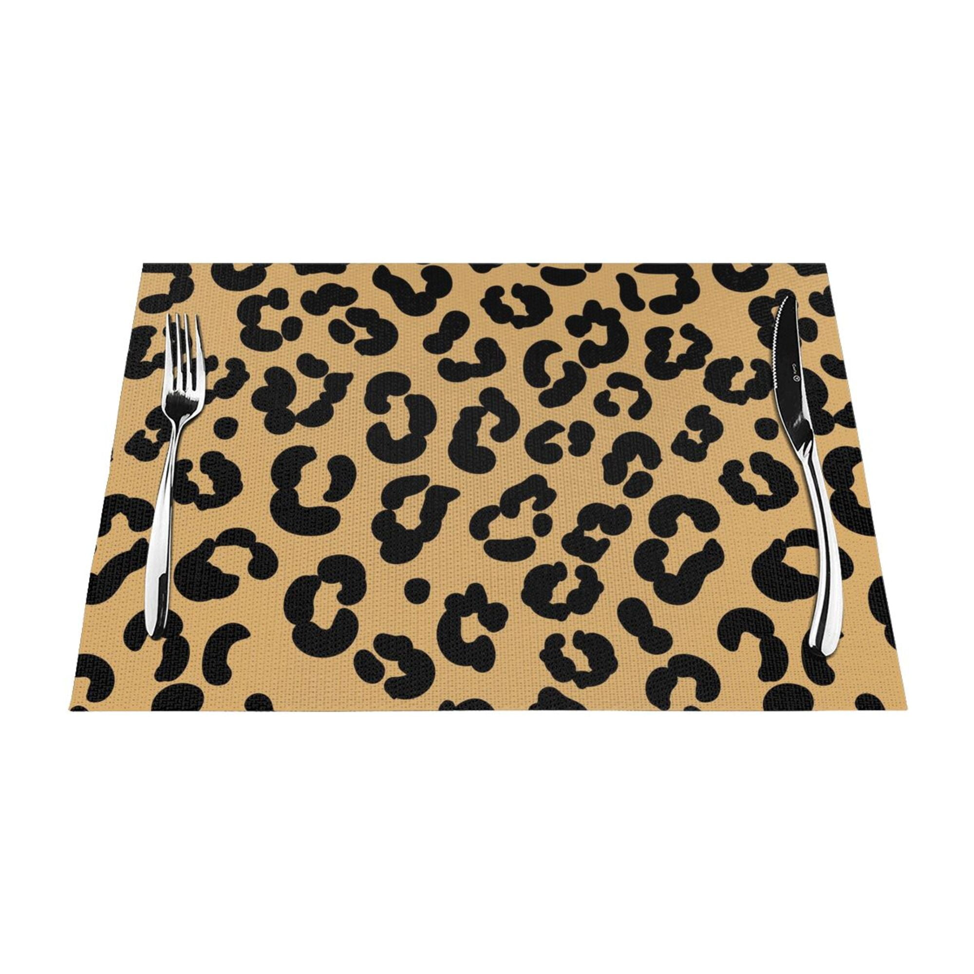 XMXY Woven Placemats Set of 4 PCS, Brown Leopard Print Animal Table ...