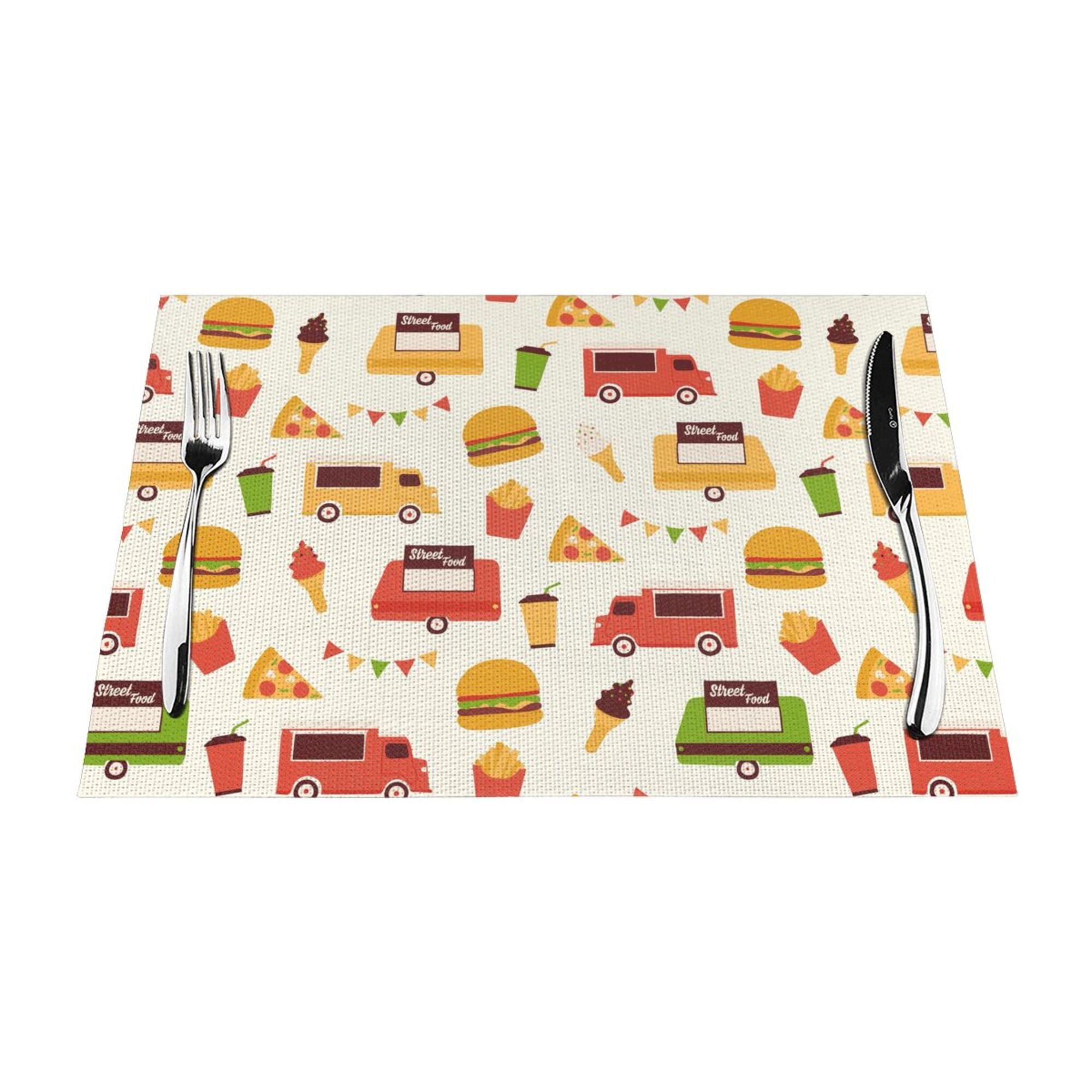XMXY Woven Placemats Set of 4 PCS, Cartoon Cafe Burger Restaurant Table ...